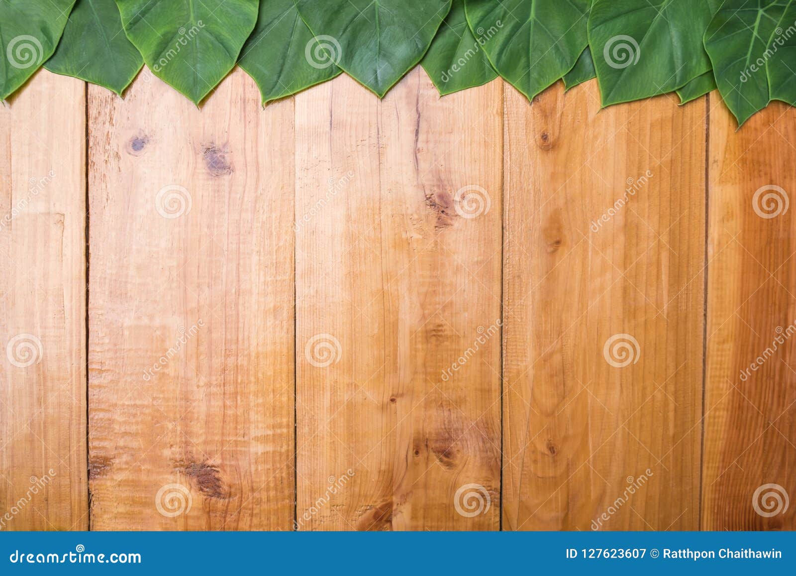 Green Leaves on Wooden Table of Brown Top View Background, Empty Stock ...