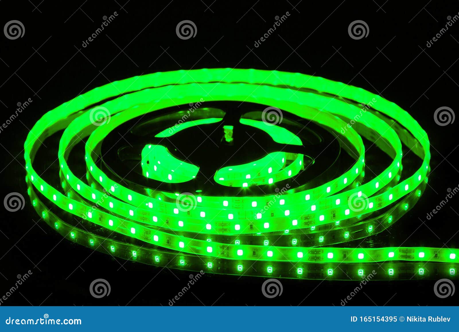 Green LED Strip on Reel with Black Background Stock Image - Image of ...
