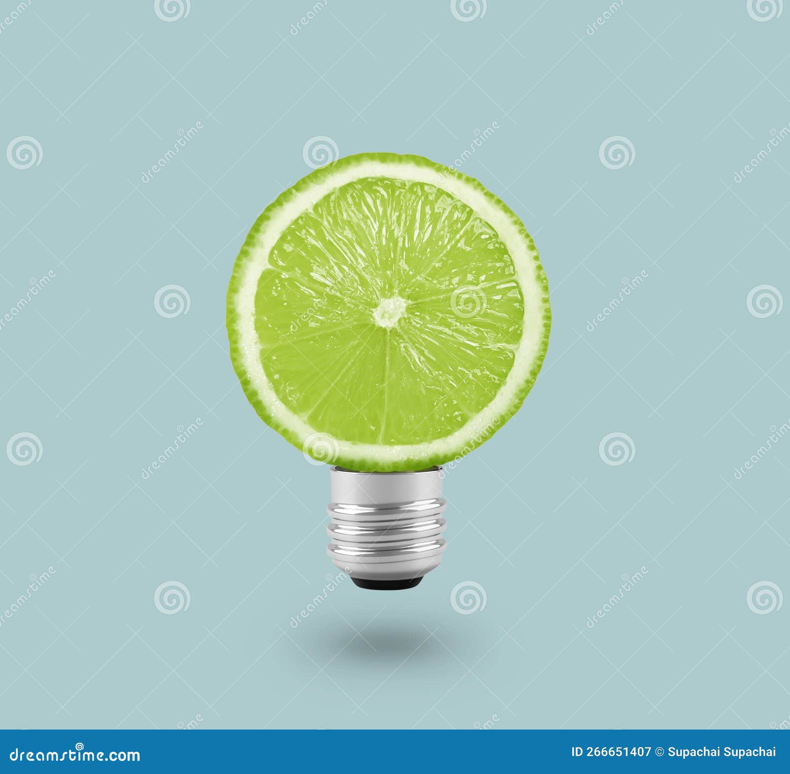 Green Lemon Light Bulb on Bright Blue Background. Summer Fun Concept ...