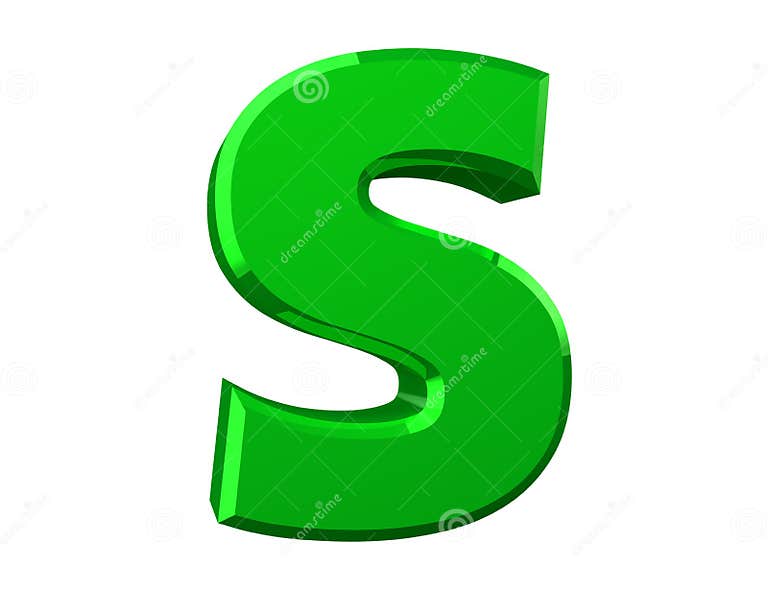 The Green Letter S on White Background 3d Rendering Stock Illustration ...