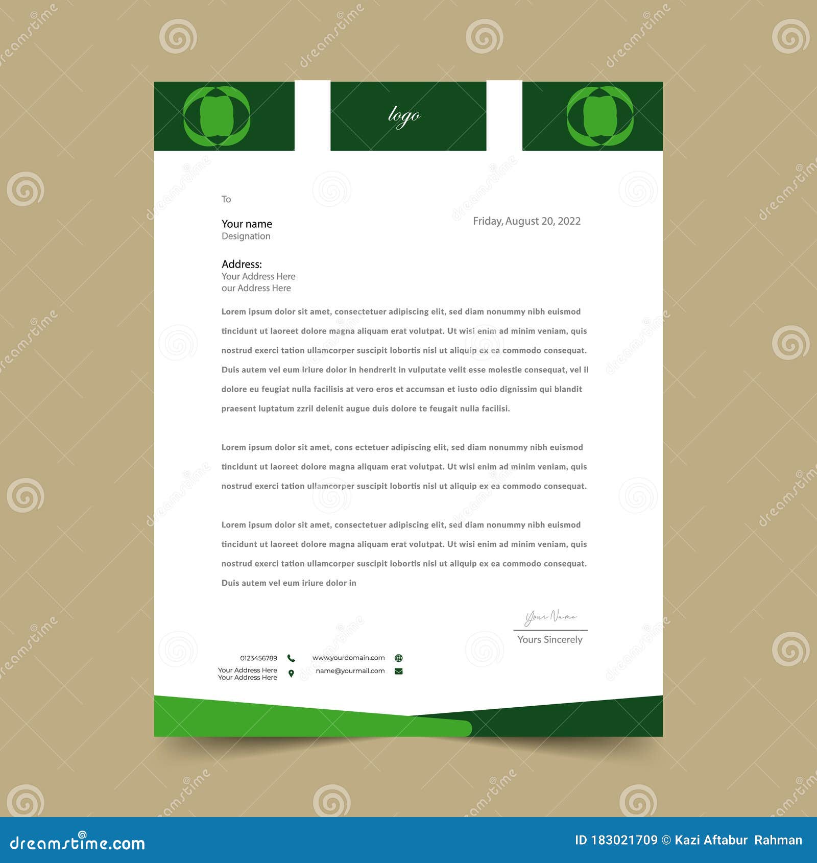 Green Letterhead Pad Template Design Stock Vector - Illustration of ...
