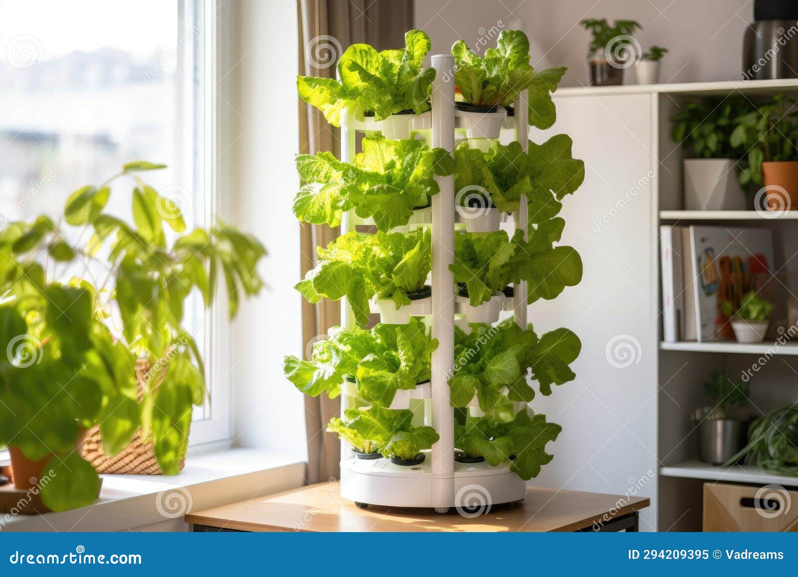 Green Lettuce Growing in Vertical Hydroponic Tower System. Home ...