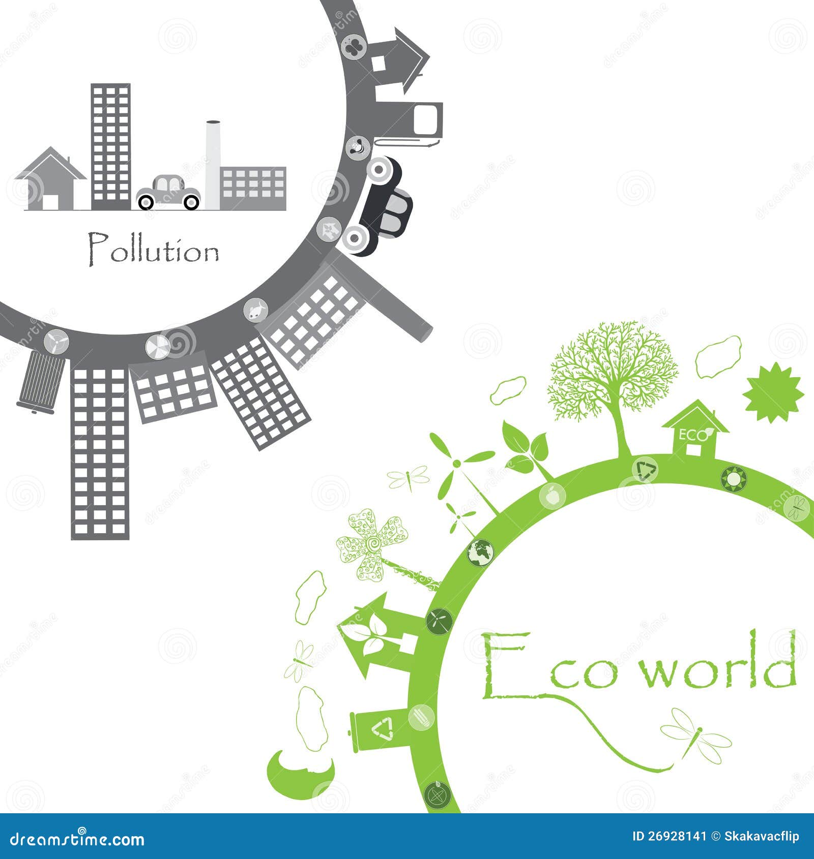 Green Life Vs. Pollution Cartoon Vector | CartoonDealer.com #26389003