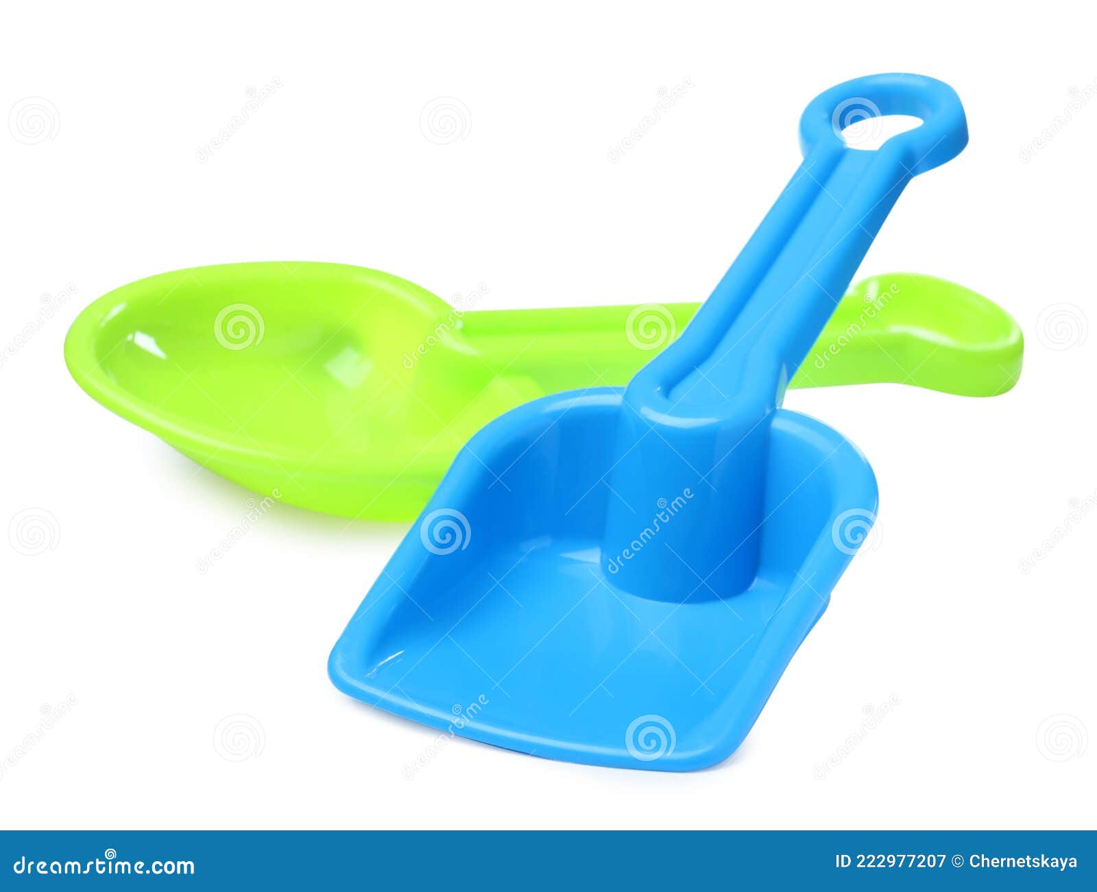 Green and Light Blue Plastic Toy Shovels on White Stock Image - Image ...