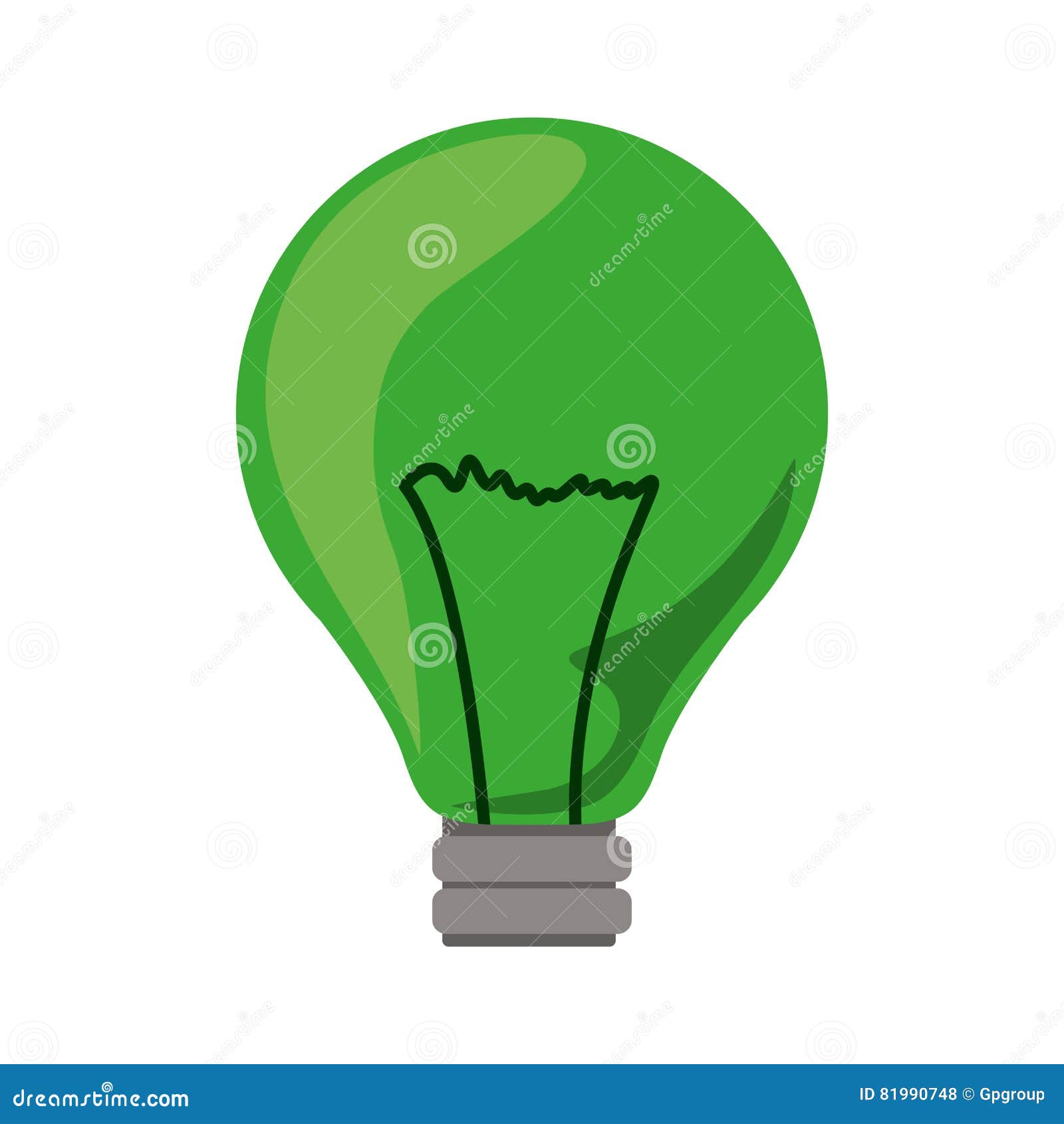 Green Light Bulb Icon with Filaments Stock Illustration - Illustration ...