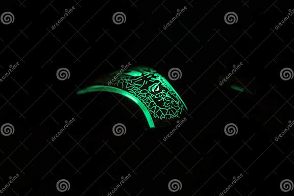 Green Light Computer Gaming Mouse in the Dark Stock Image - Image of ...