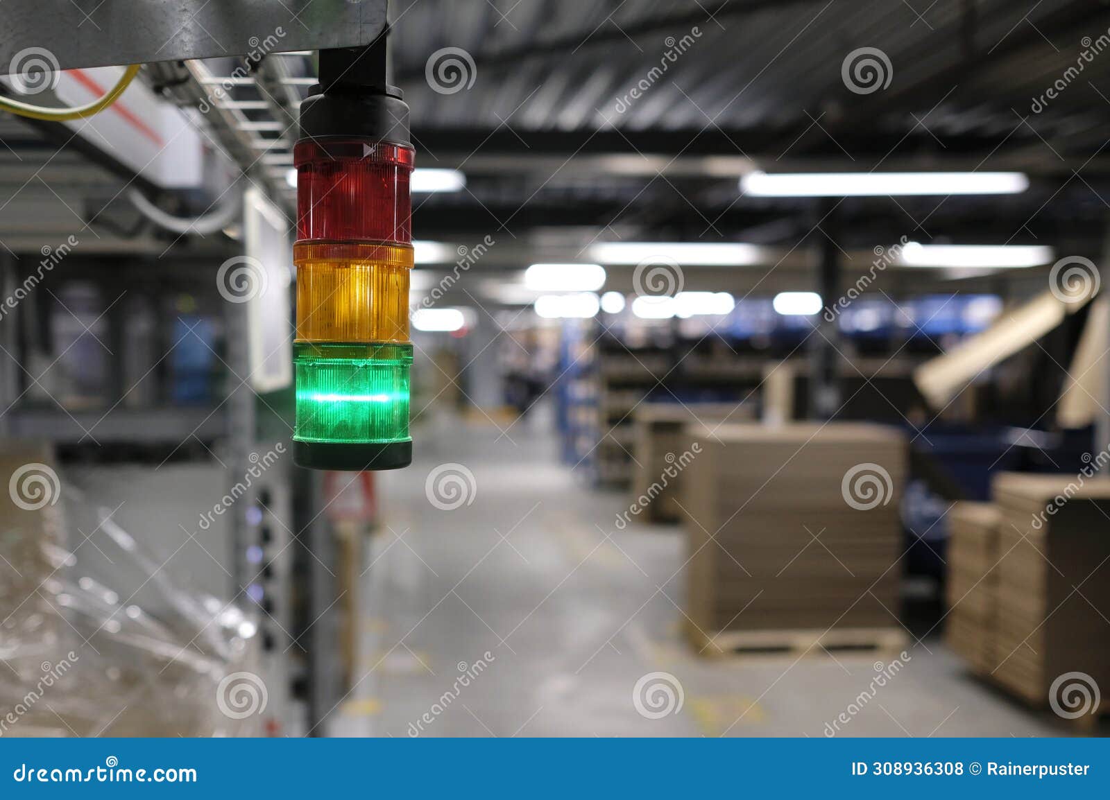 Green Light Indicating Smooth Operations in a Warehouse Stock Photo ...