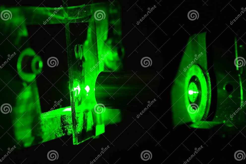 Green Light in the Laboratory. Green Laser in Dark Stock Image - Image ...
