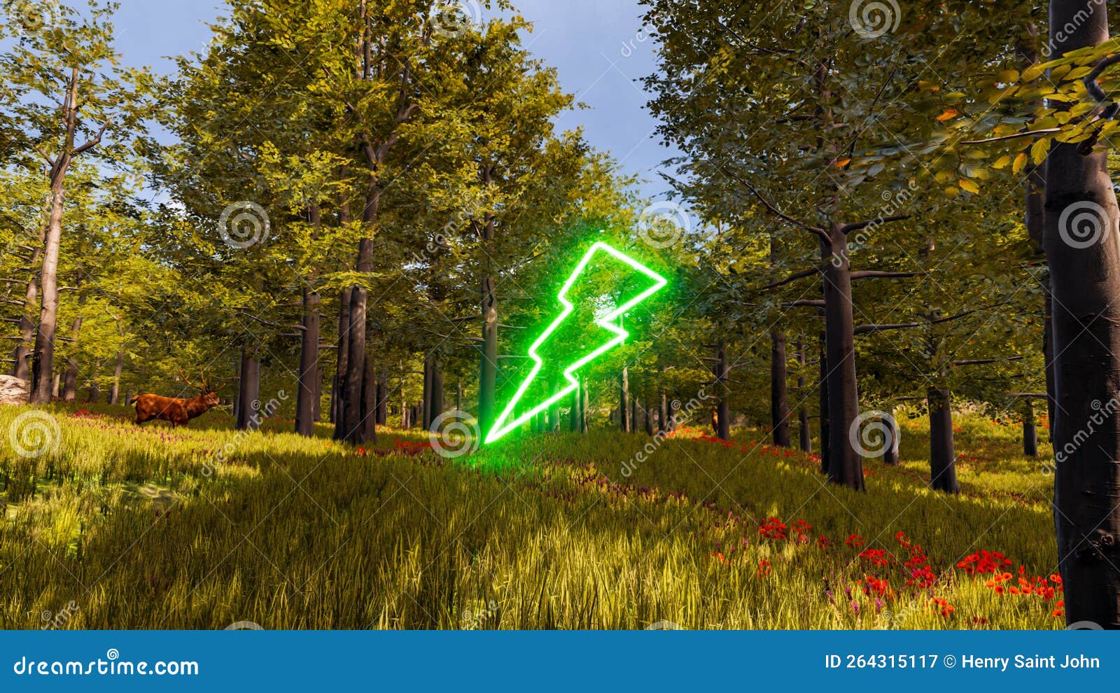A Green Lightning Bolt with a Neon Effect in a Digital Environment 3d ...