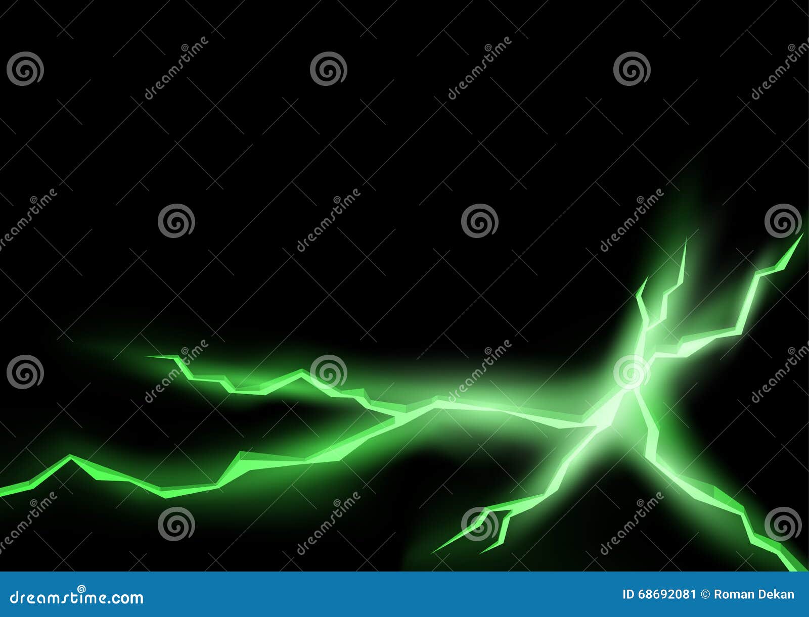 Green Lightning Bolts Electrical Current Moving Wildly Across A Black ...