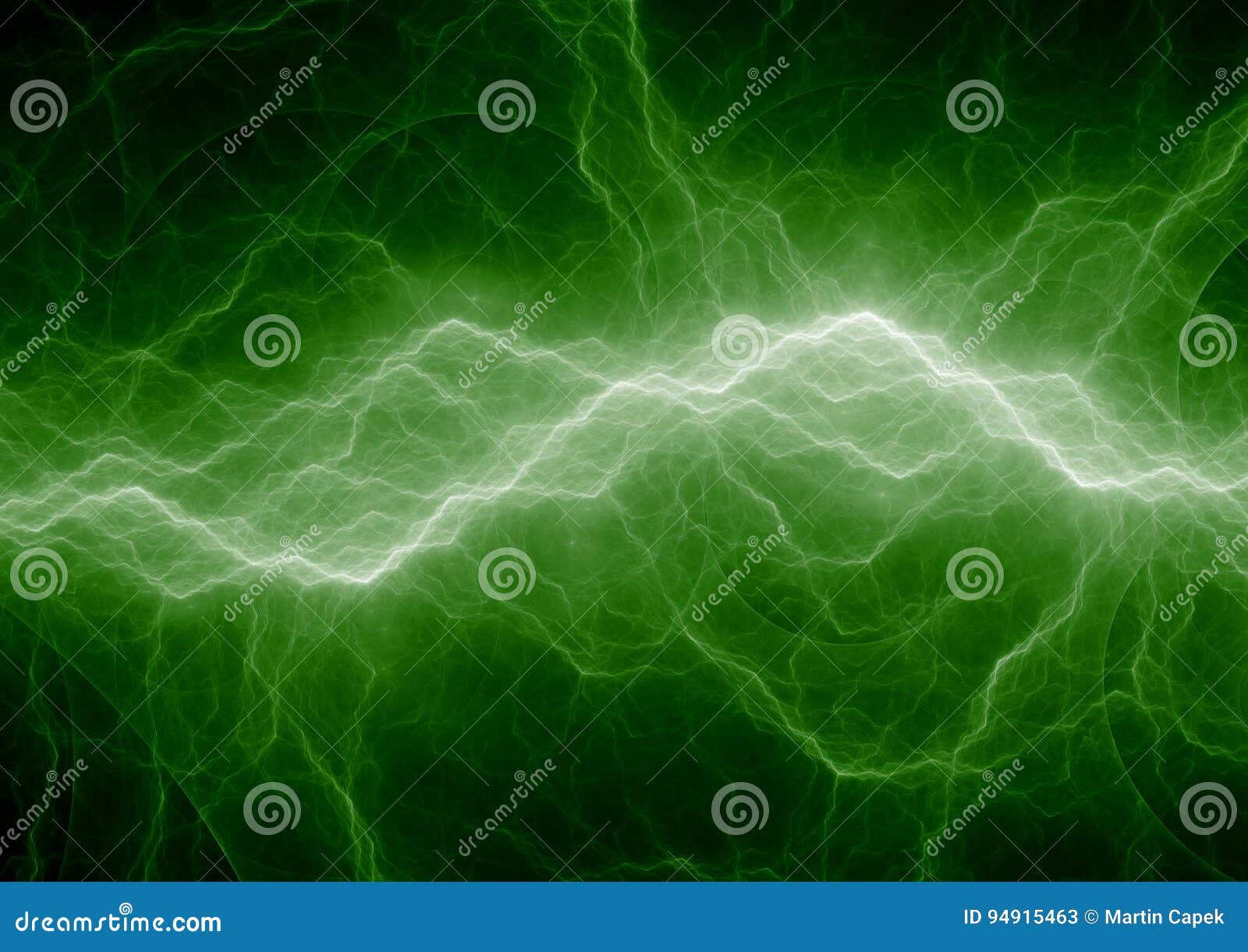 Green Lightning Bolts Electrical Current Moving Wildly Across A Black ...