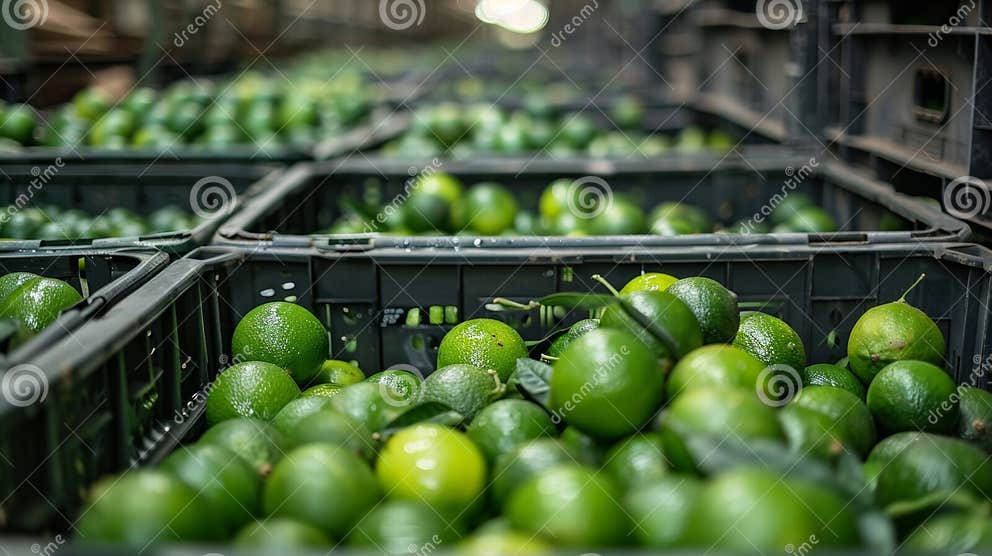 Green Lime Storage. Set of Raw Lime in Boxes. Top View. Stock Photo ...