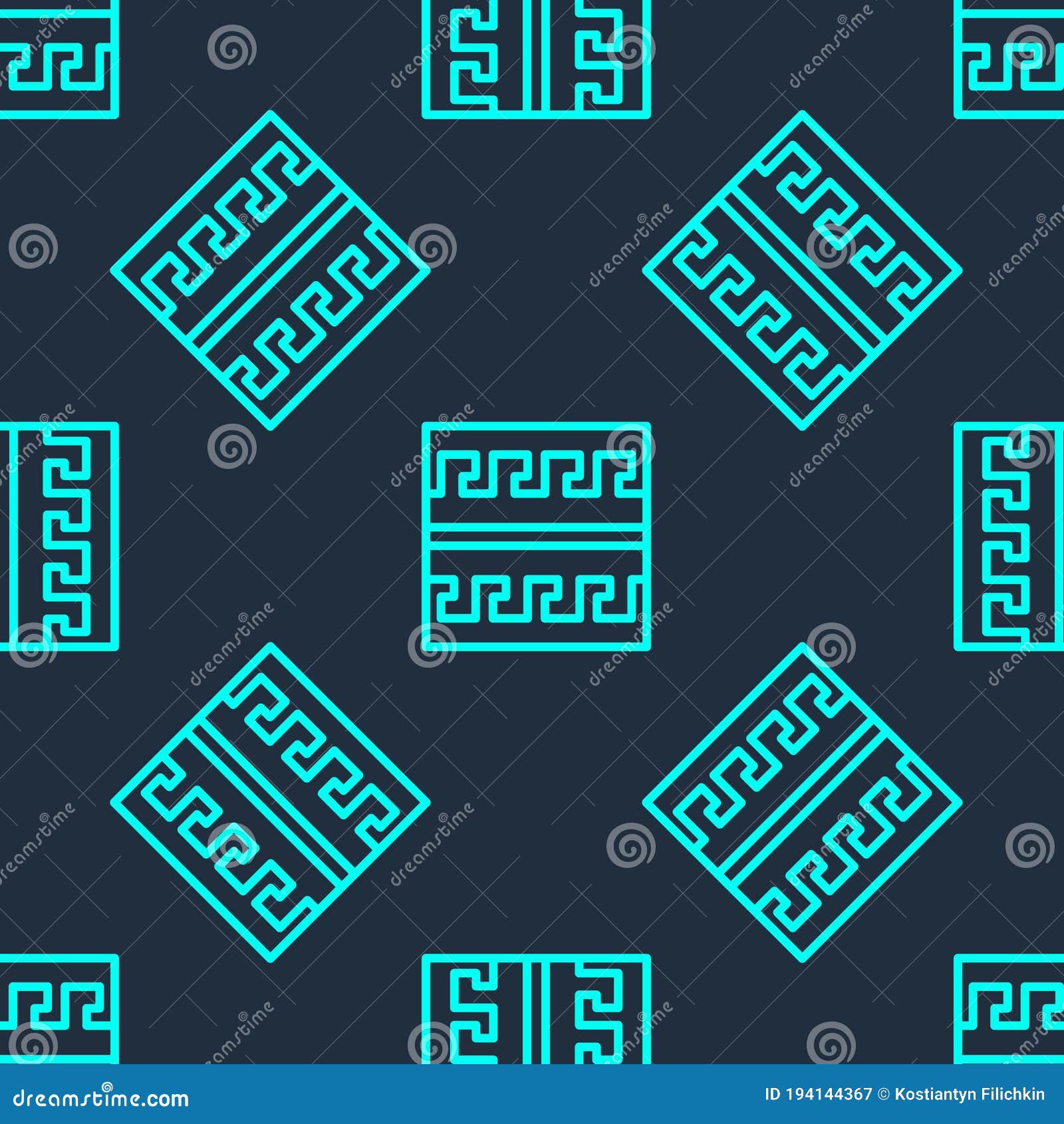 Green Line Ancient Greek Pattern Icon Isolated Seamless Pattern on Blue ...