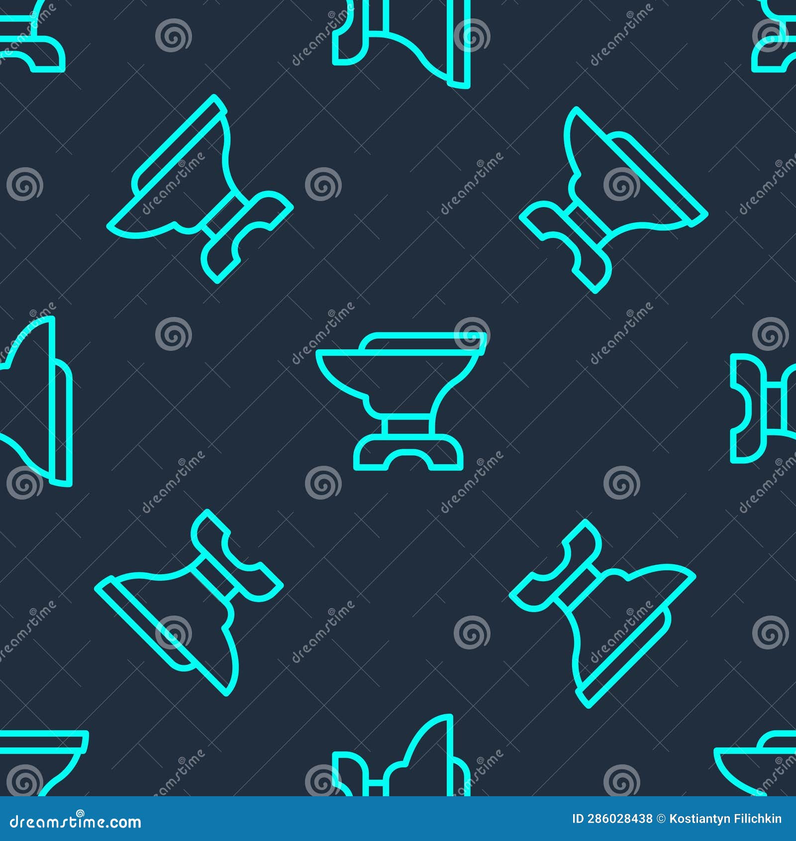 Green Line Anvil for Blacksmithing and Hammer Icon Isolated Seamless Pattern on Blue Background ...