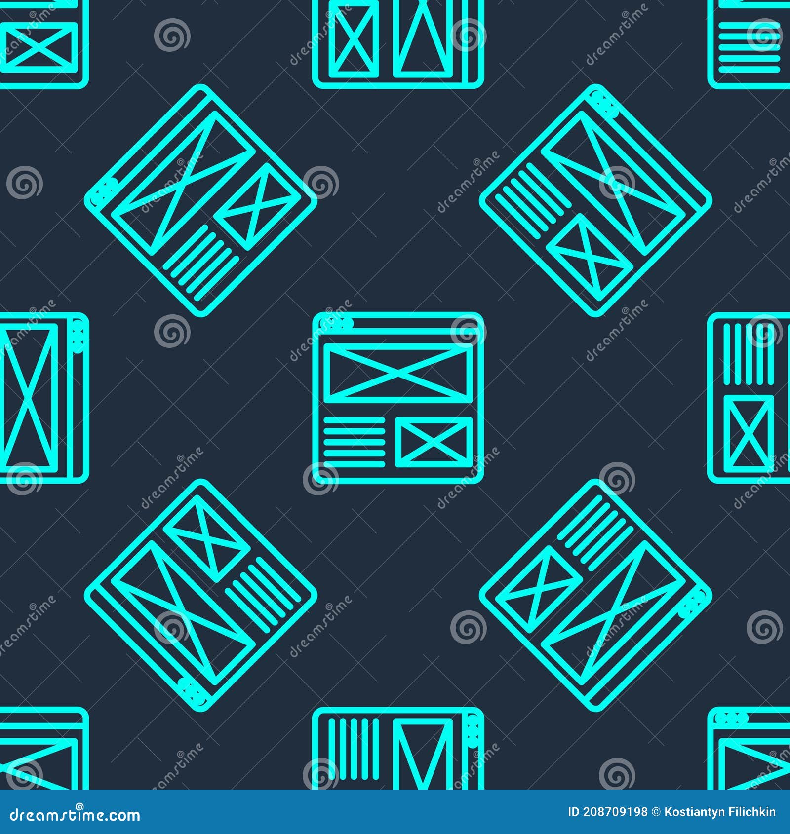 Green Line Browser Window Icon Isolated Seamless Pattern on Blue ...