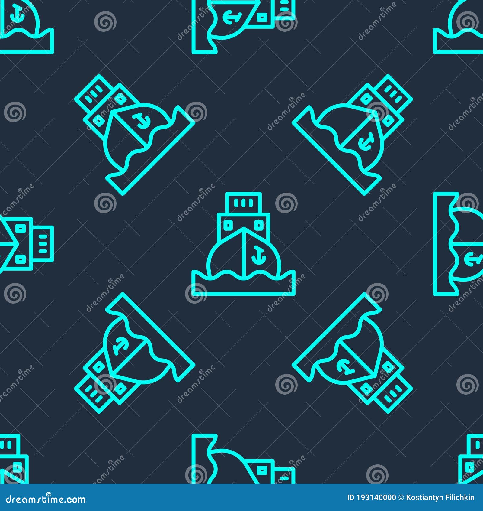Green Line Cargo Ship Icon Isolated Seamless Pattern on Blue Background ...