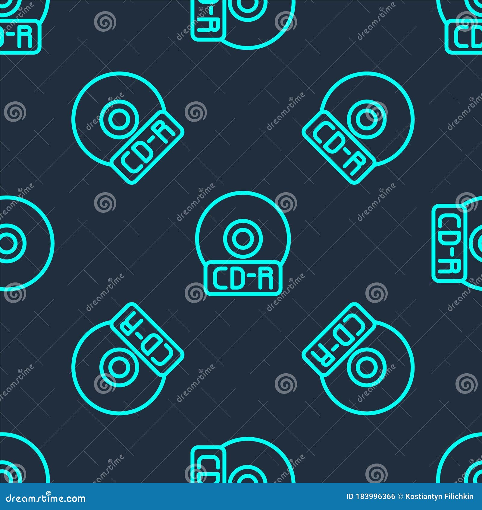 Green Line CD or DVD Disk Icon Isolated Seamless Pattern on Blue ...