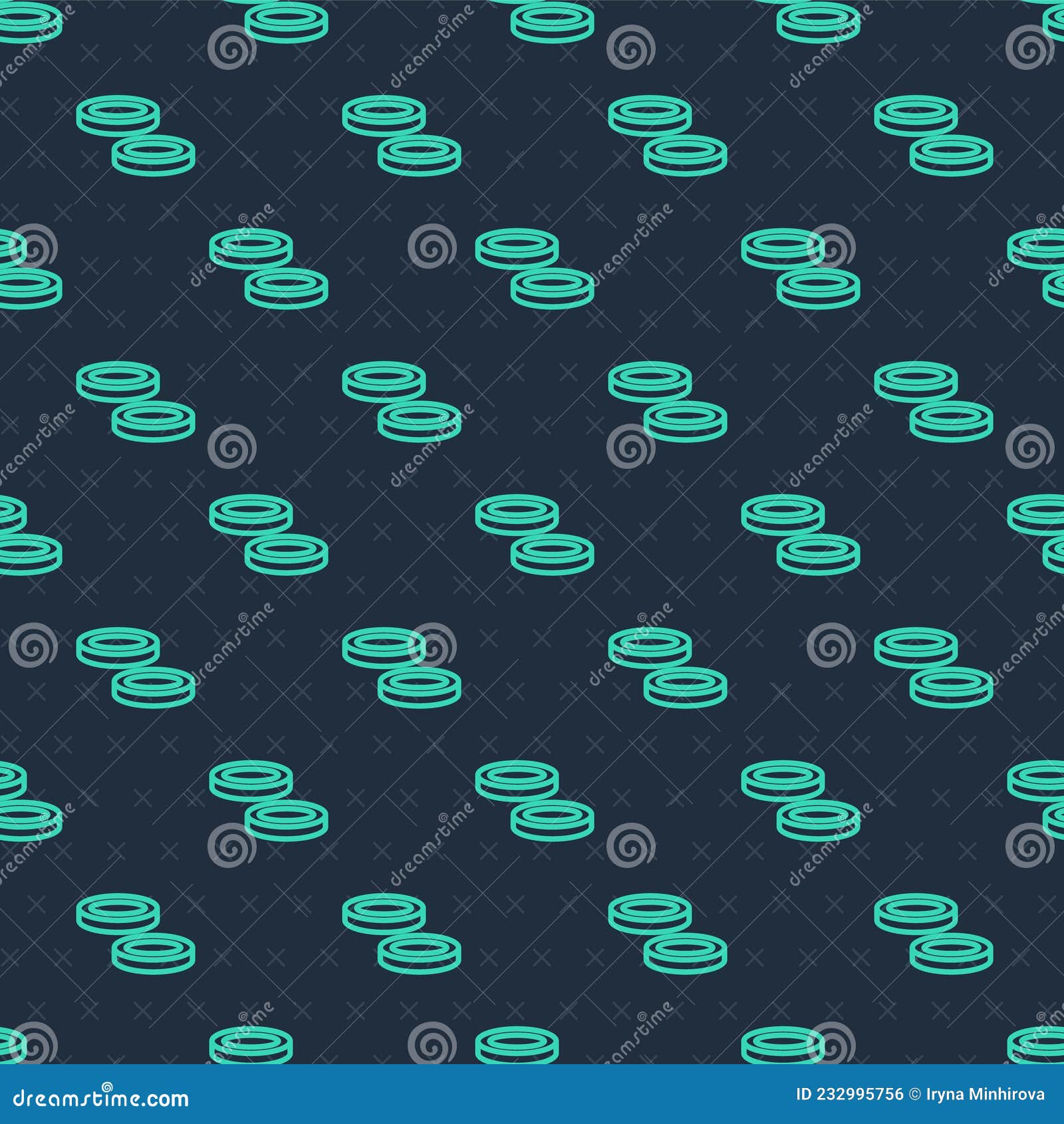 Green Line Checker Game Chips Icon Isolated Seamless Pattern on Blue ...