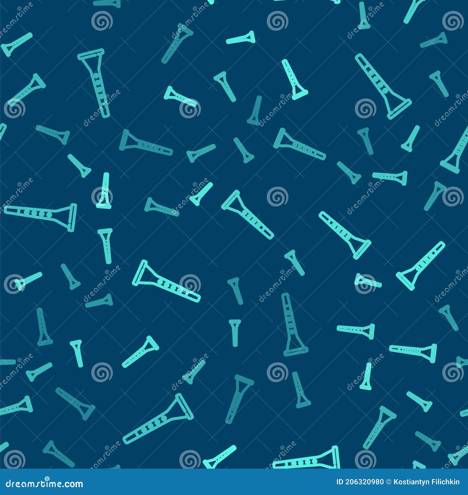 Green Line Clarinet Icon Isolated Seamless Pattern on Blue Background ...