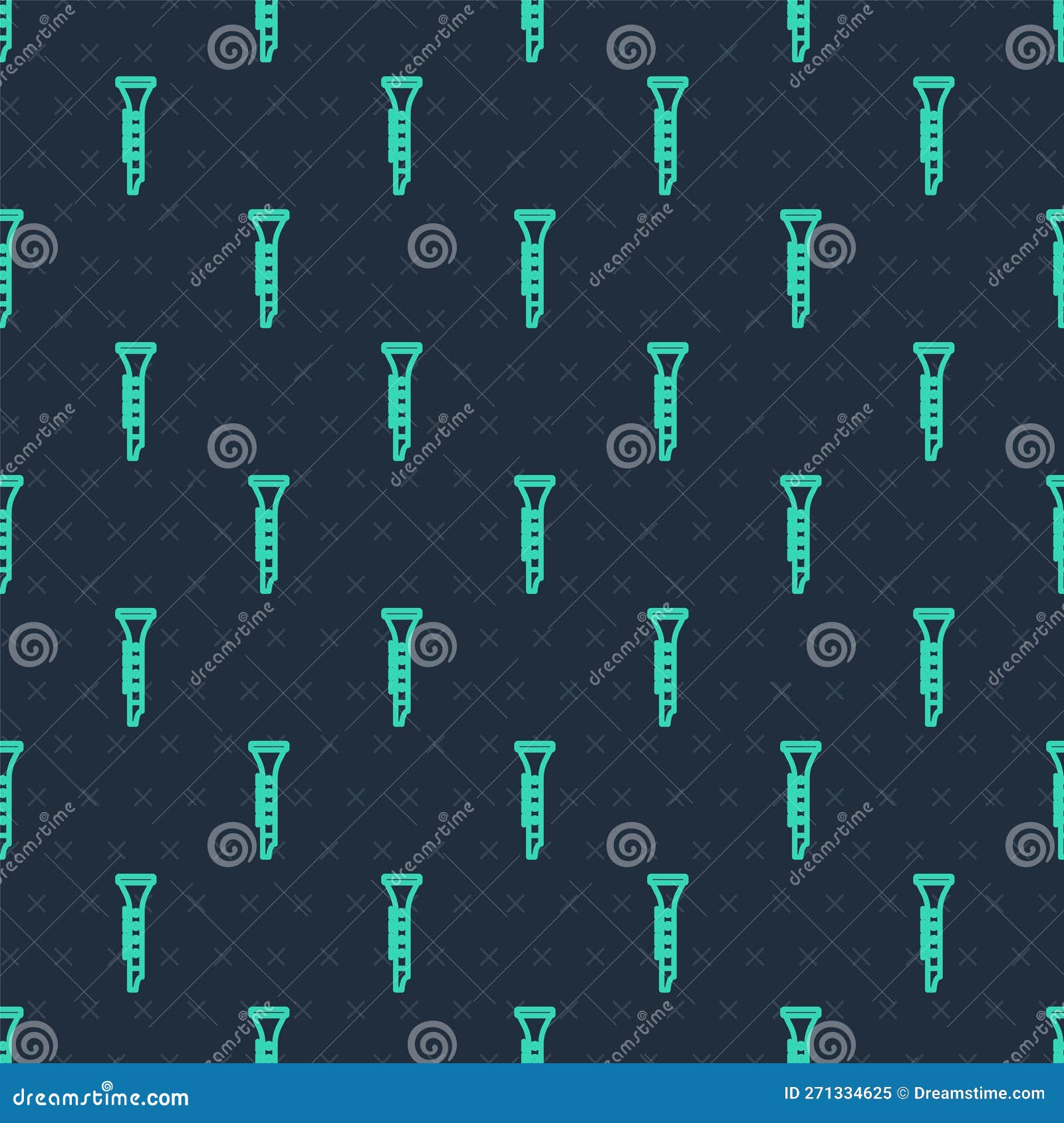 Green Line Clarinet Icon Isolated Seamless Pattern on Blue Background ...