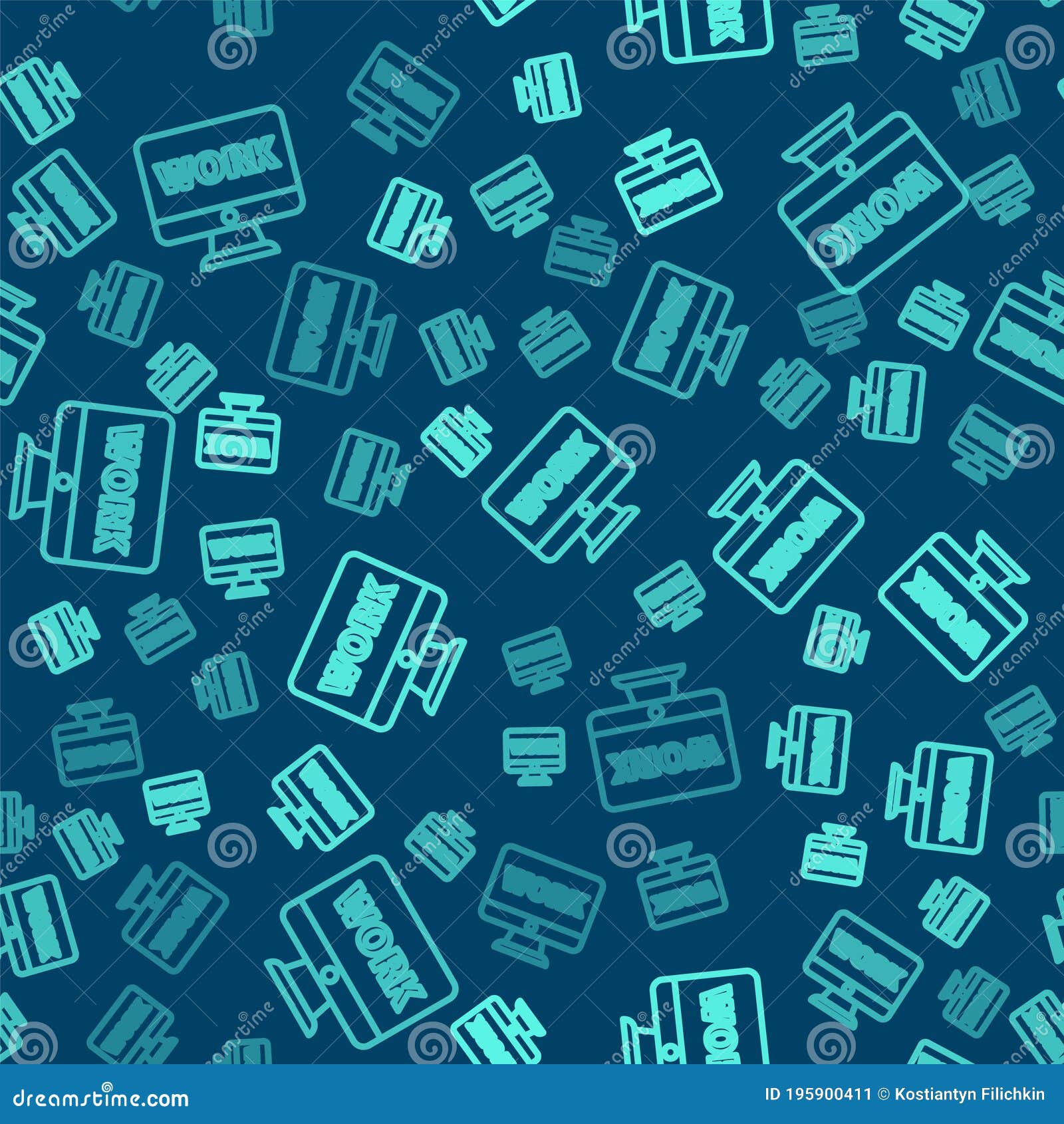 Green Line Computer Monitor with Text Work Icon Isolated Seamless ...