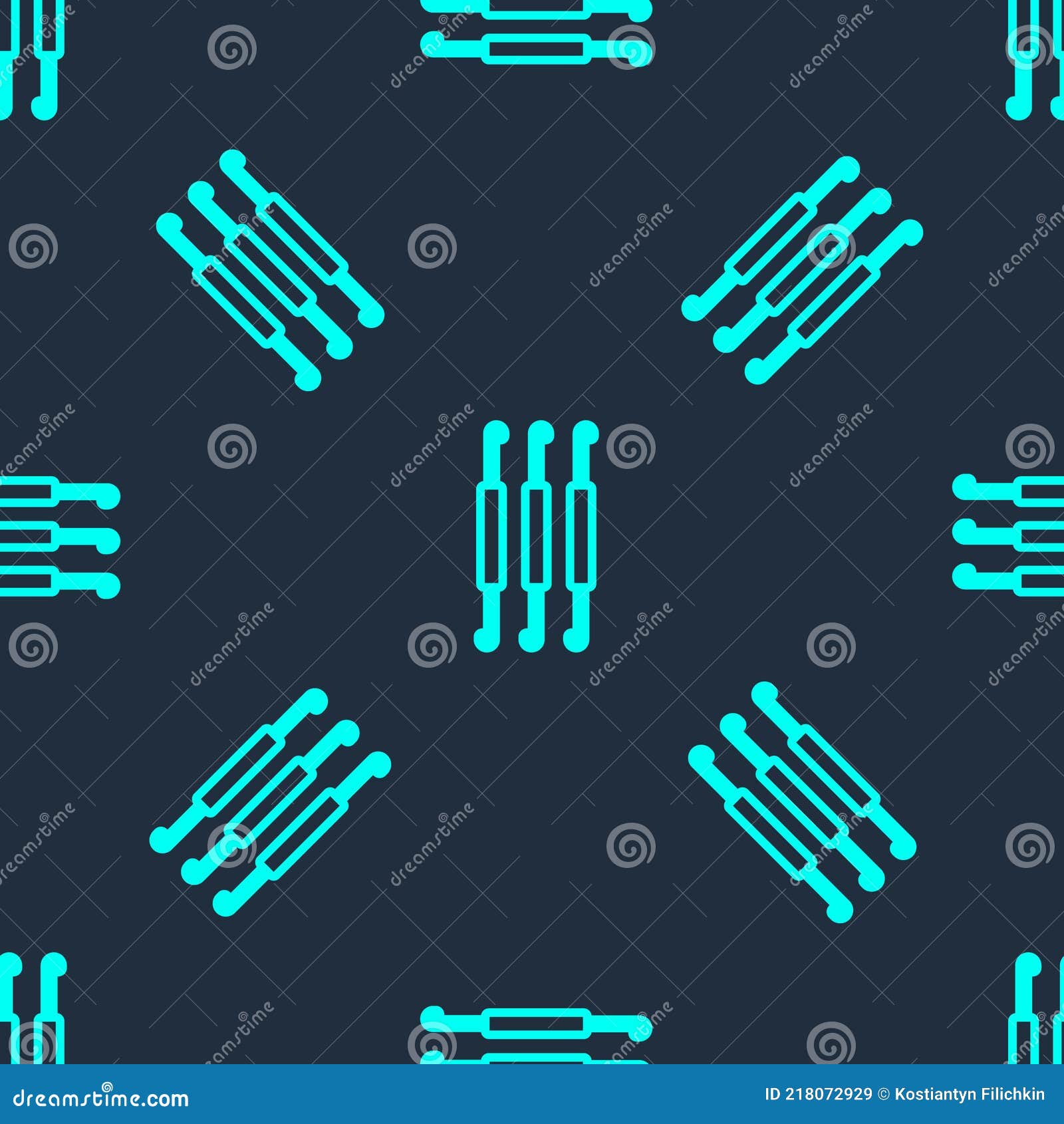 Green Line Crochet Hook Icon Isolated Seamless Pattern on Blue ...