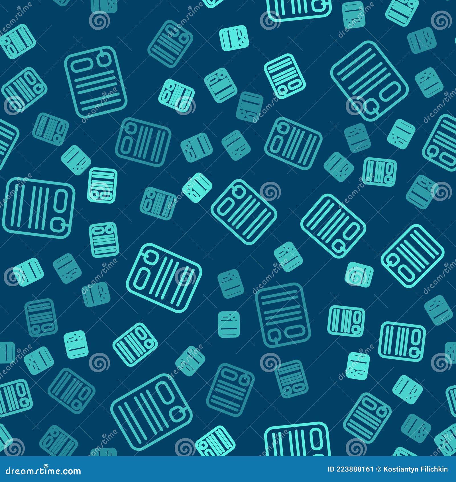 Green Line Dossier Folder Icon Isolated Seamless Pattern on Blue ...