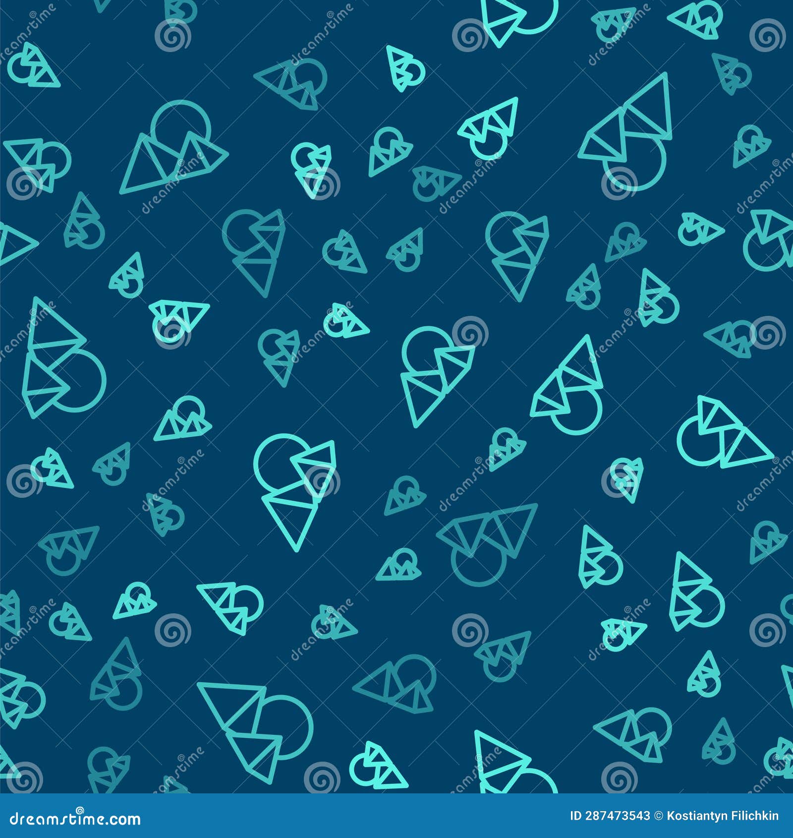 Green Line Egypt Pyramids Icon Isolated Seamless Pattern on Blue ...