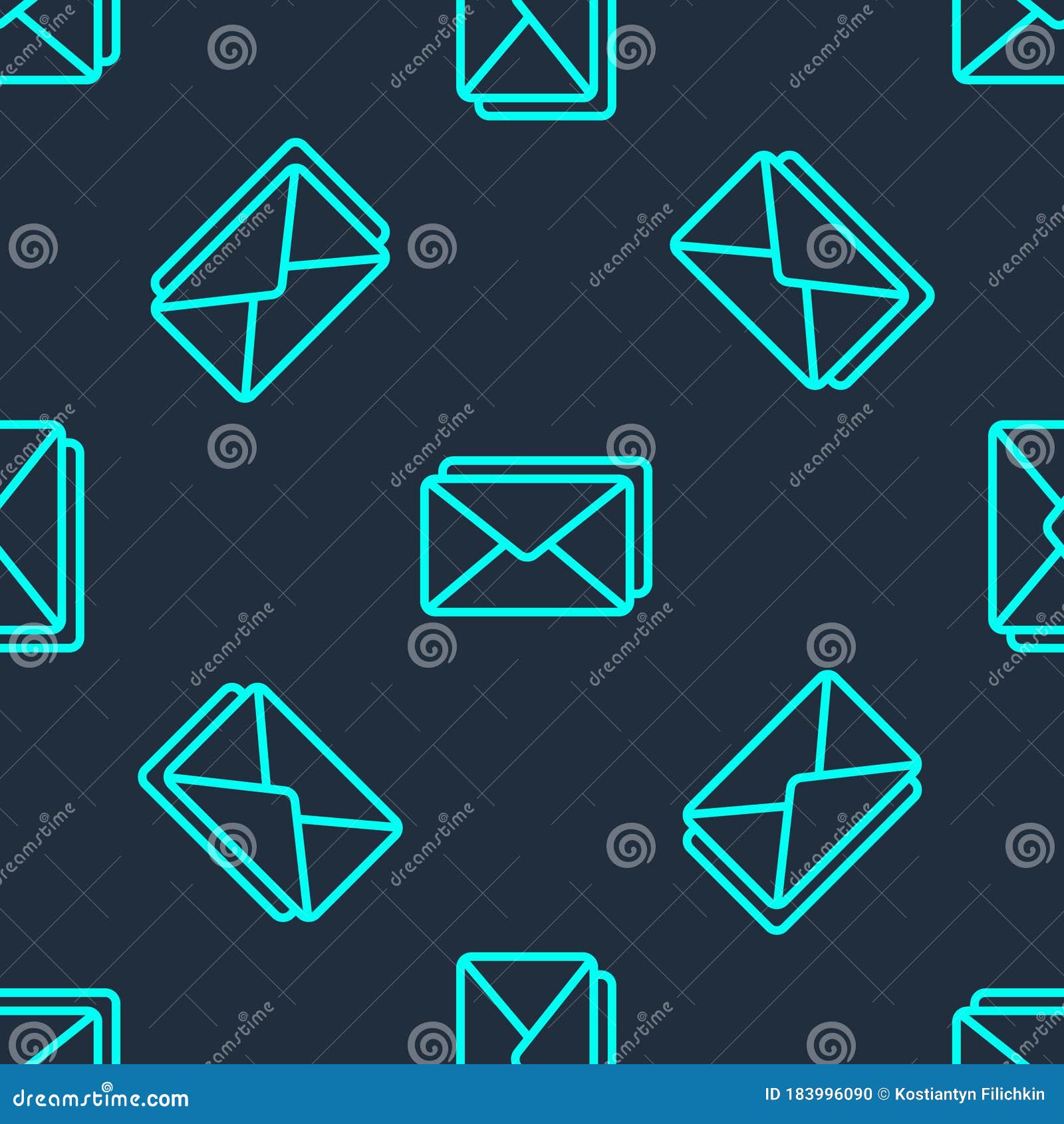 Green Line Envelope Icon Isolated Seamless Pattern on Blue Background ...