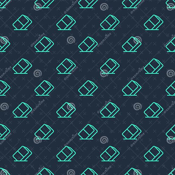 Green Line Eraser or Rubber Icon Isolated Seamless Pattern on Blue ...