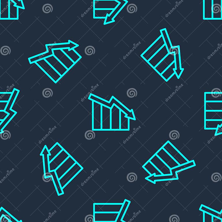 Green Line Financial Growth Decrease Icon Isolated Seamless Pattern on Blue Background ...