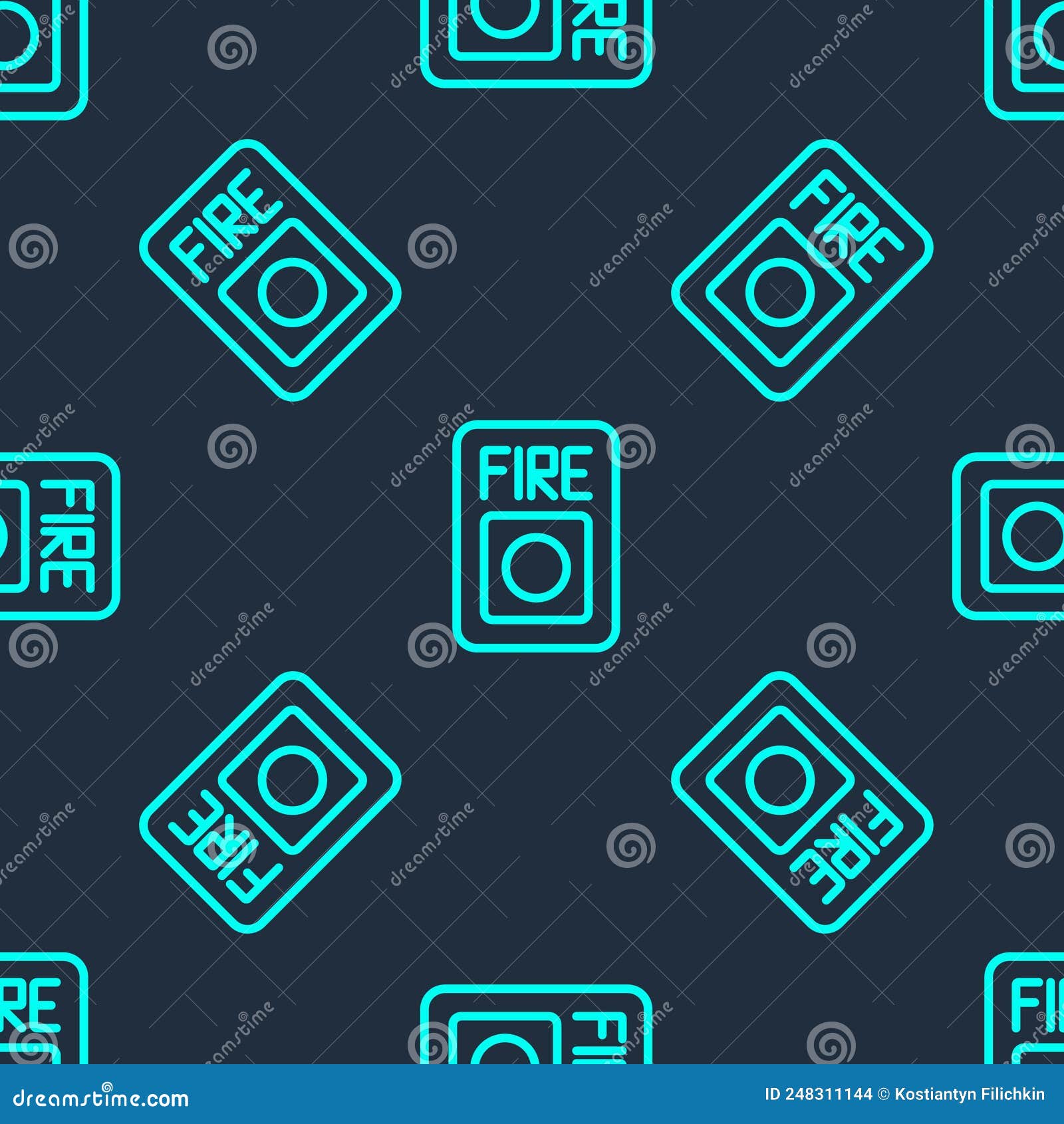 Green Line Fire Alarm System Icon Isolated Seamless Pattern on Blue ...