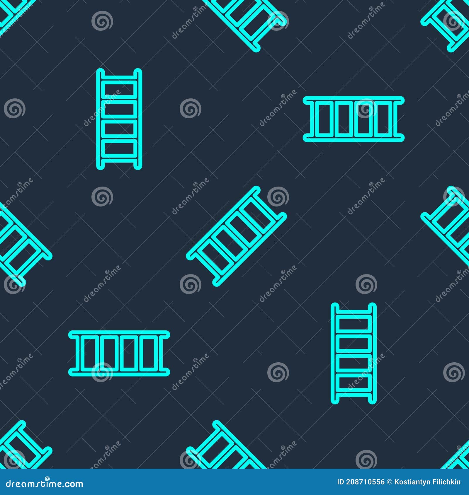 Green Line Fire Escape Icon Isolated Seamless Pattern on Blue ...