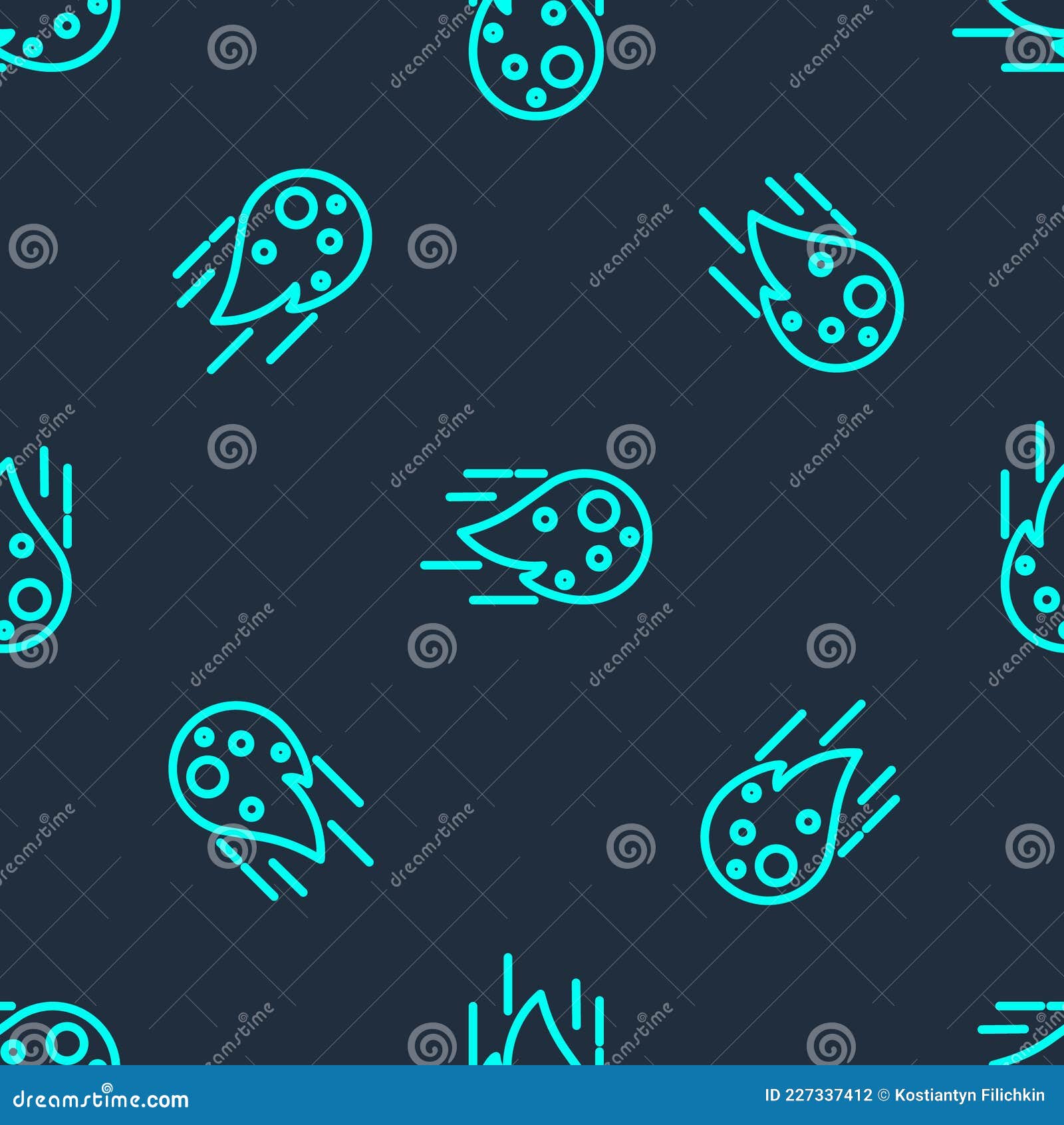 Green Line Fireball Icon Isolated Seamless Pattern on Blue Background ...