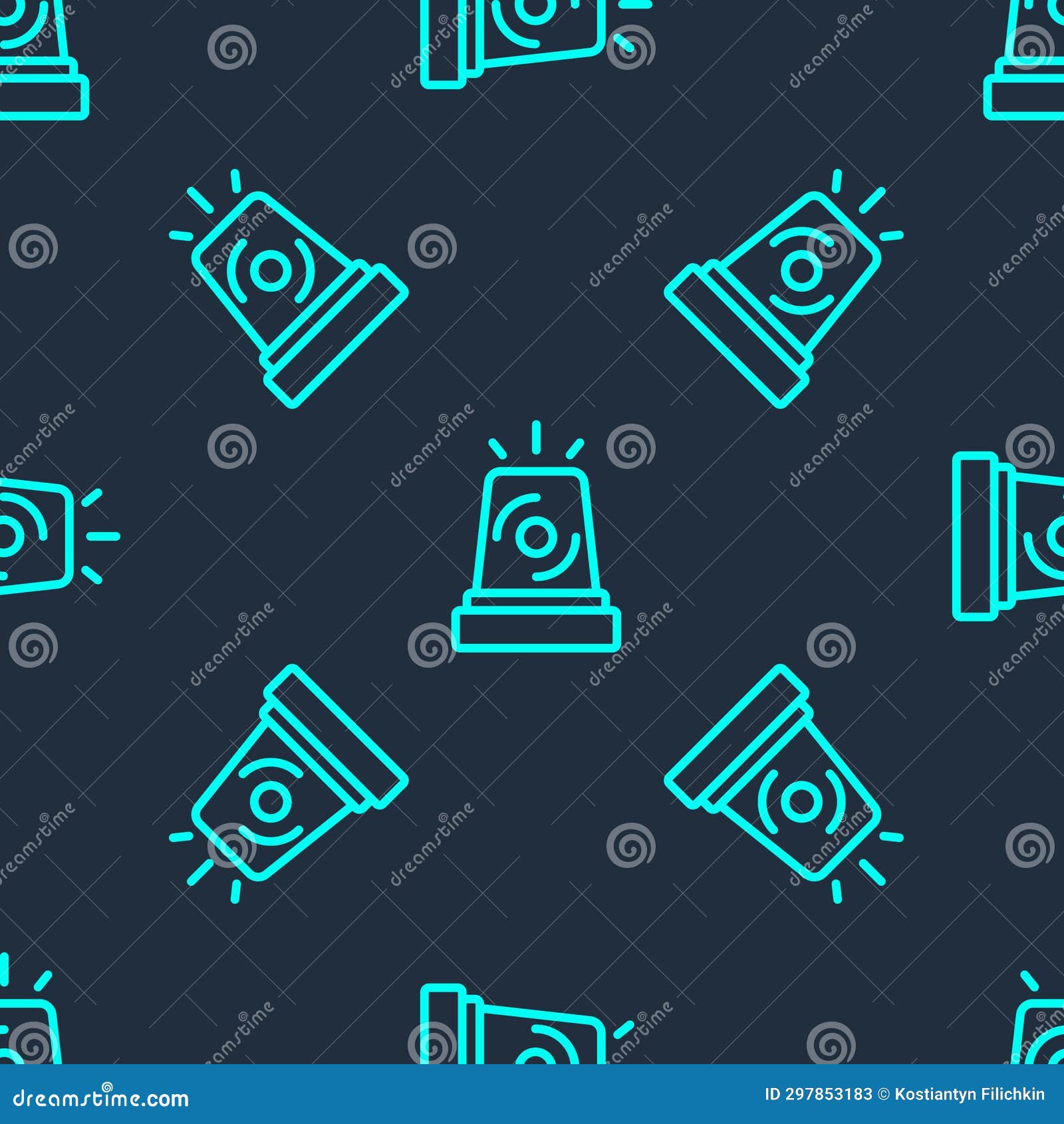 Green Line Flasher Siren Icon Isolated Seamless Pattern on Blue ...