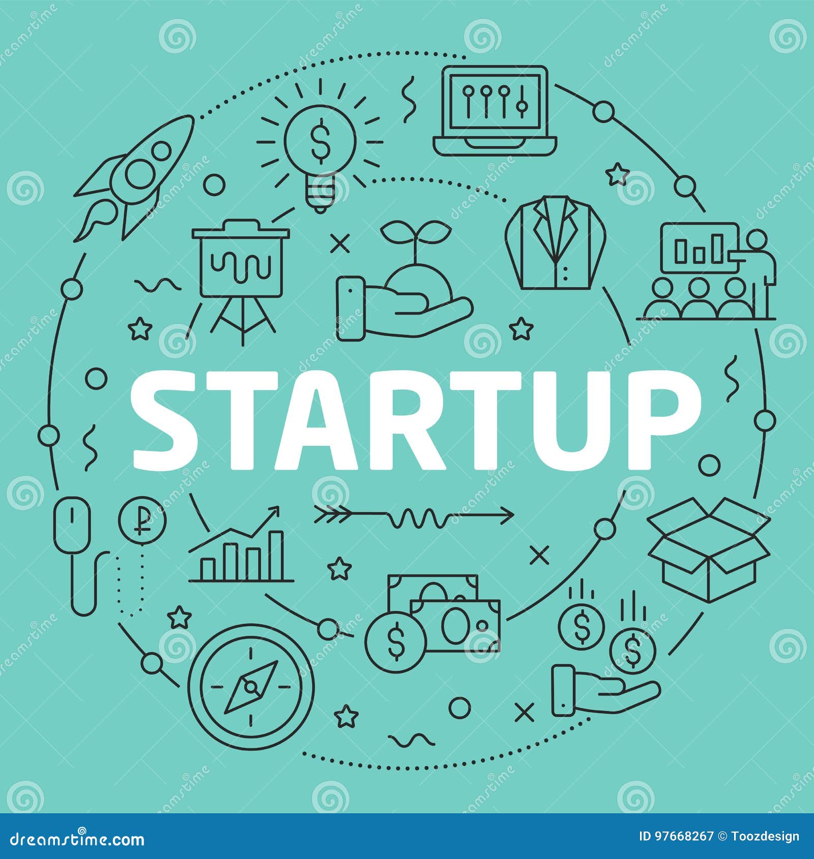 Green Line Flat Circle Illustration Startup Stock Vector - Illustration ...