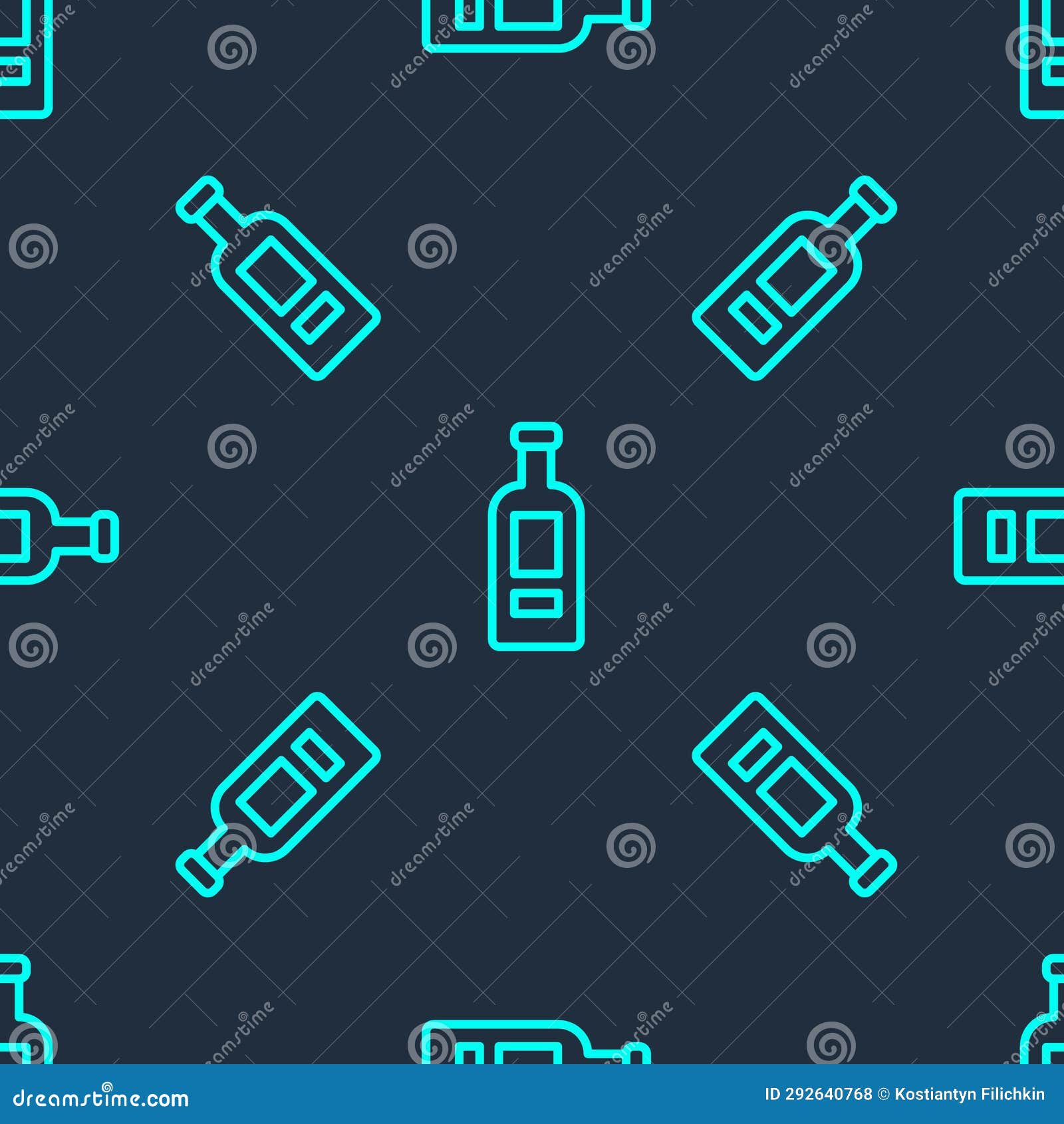 Green Line Glass Bottle of Vodka Icon Isolated Seamless Pattern on Blue ...