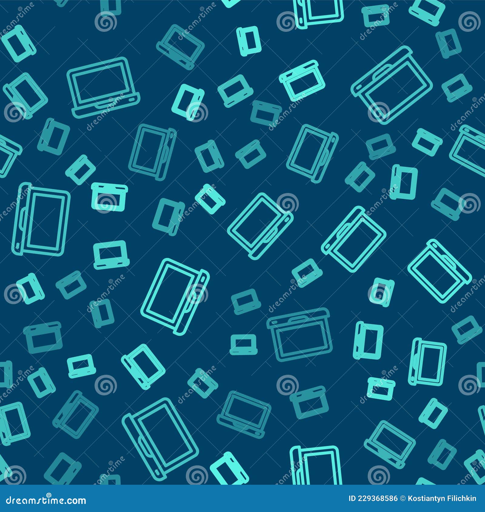 Green Line Laptop Icon Isolated Seamless Pattern on Blue Background ...