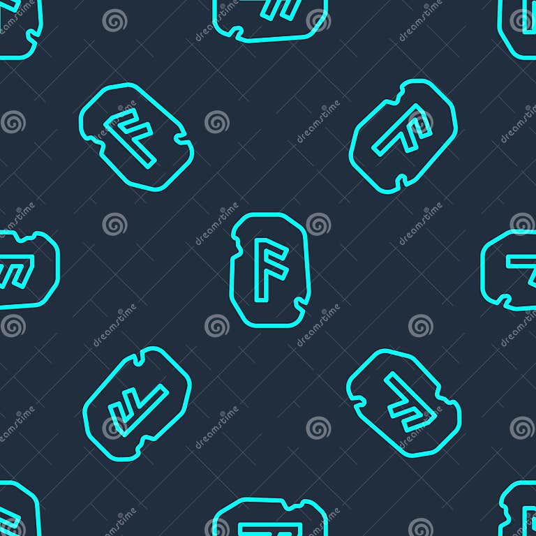 Green Line Magic Rune Icon Isolated Seamless Pattern on Blue Background ...
