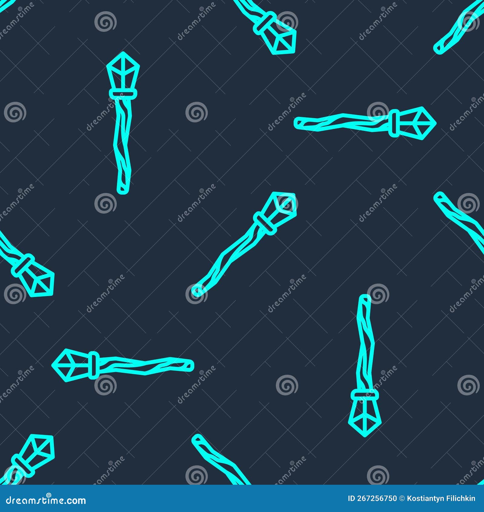 Green Line Magic Staff Icon Isolated Seamless Pattern on Blue ...