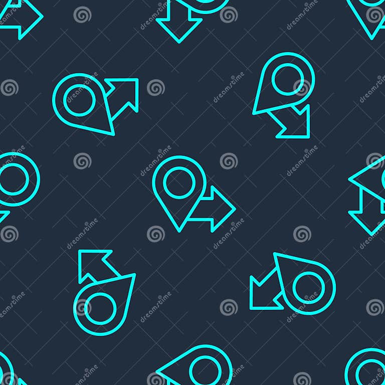 Green Line Map Pin Icon Isolated Seamless Pattern on Blue Background ...