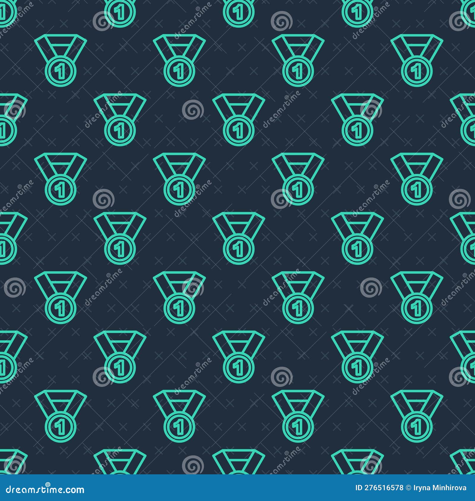 Green Line Medal Icon Isolated Seamless Pattern on Blue Background ...
