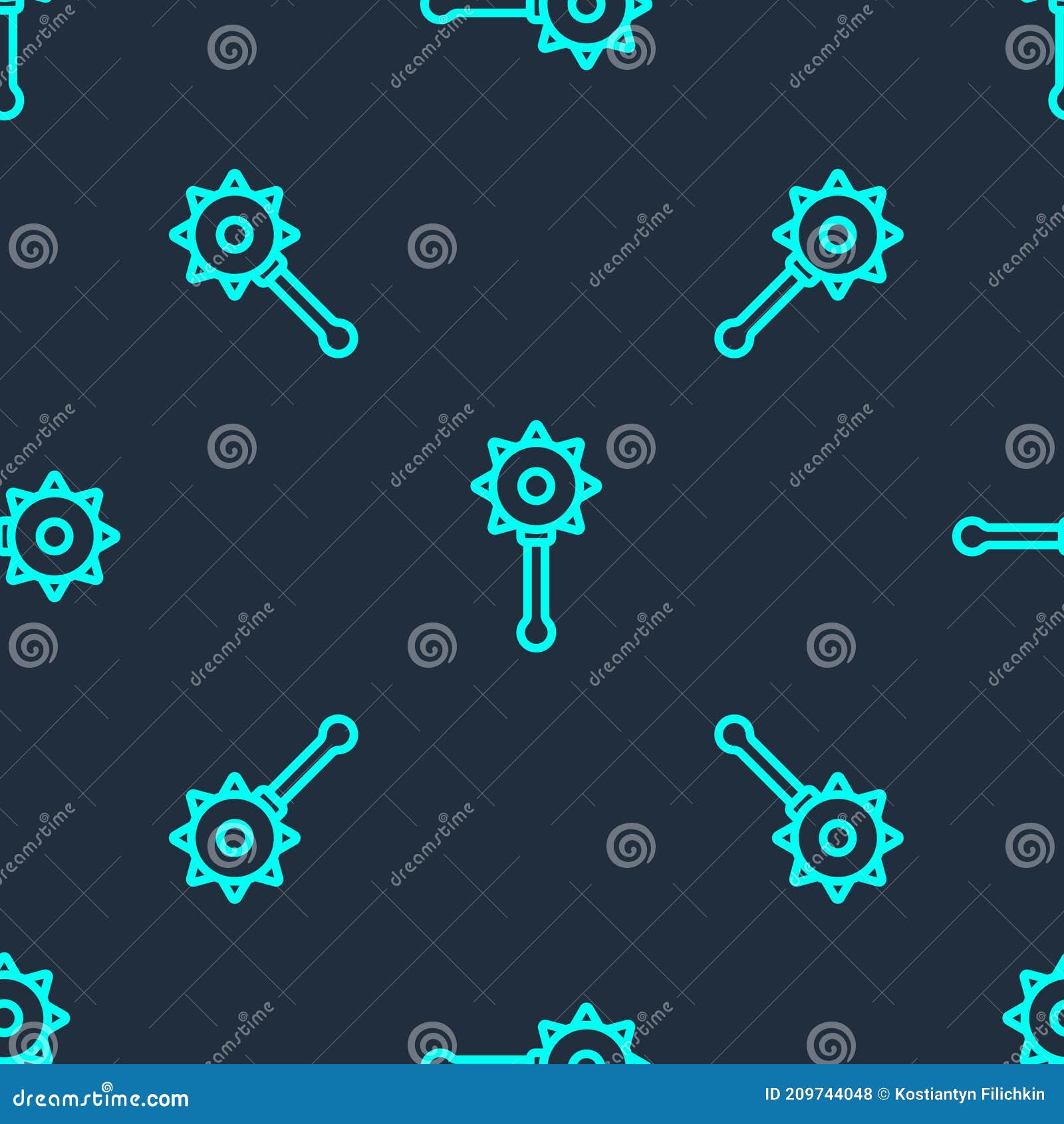 Green Line Medieval Chained Mace Ball Icon Isolated Seamless Pattern on ...