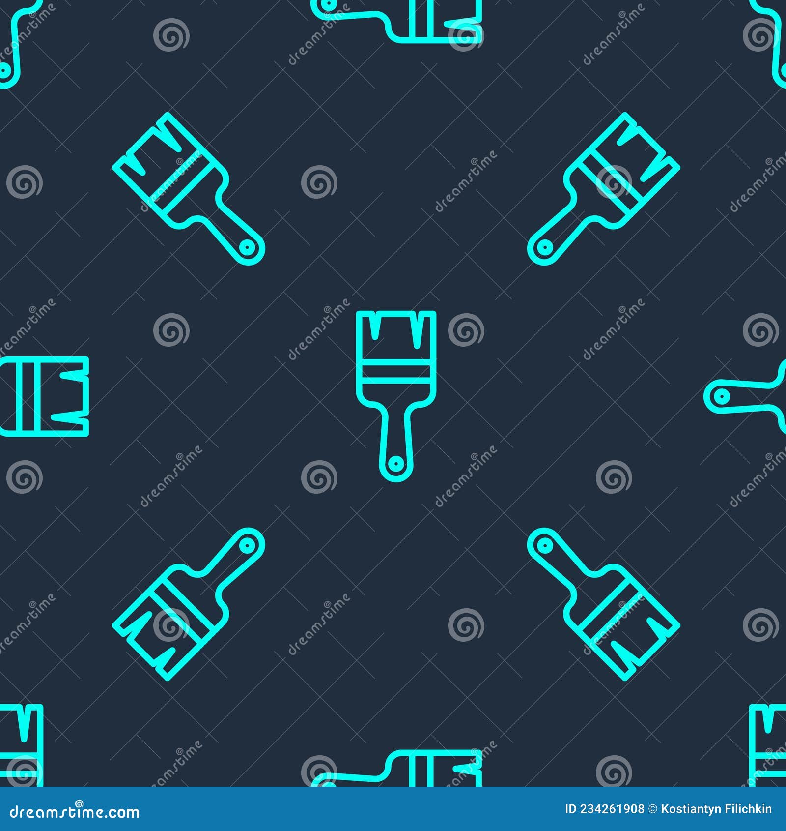 Green Line Paint Brush Icon Isolated Seamless Pattern on Blue ...