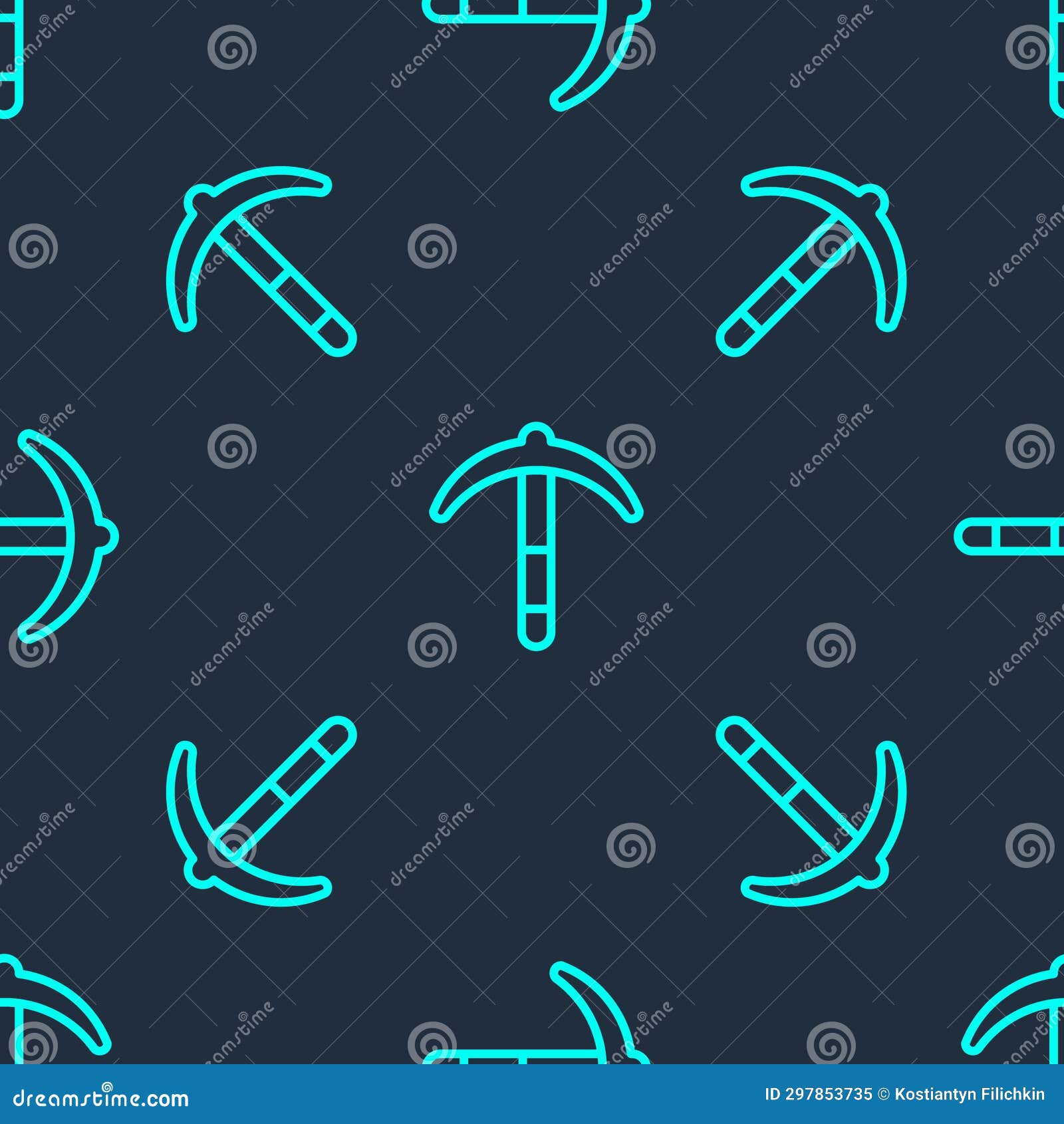 Green Line Pickaxe Icon Isolated Seamless Pattern on Blue Background ...
