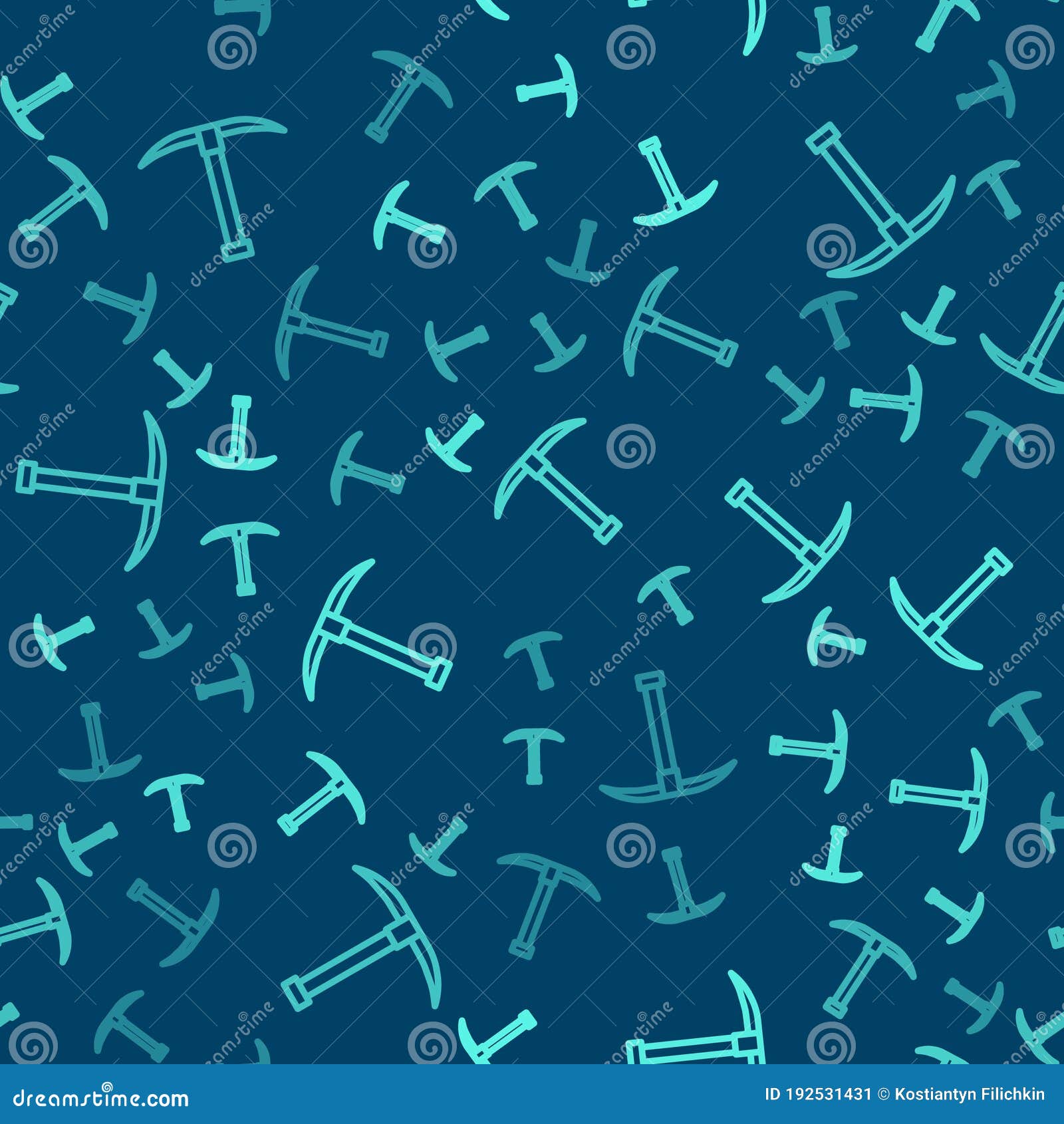 Green Line Pickaxe Icon Isolated Seamless Pattern on Blue Background ...