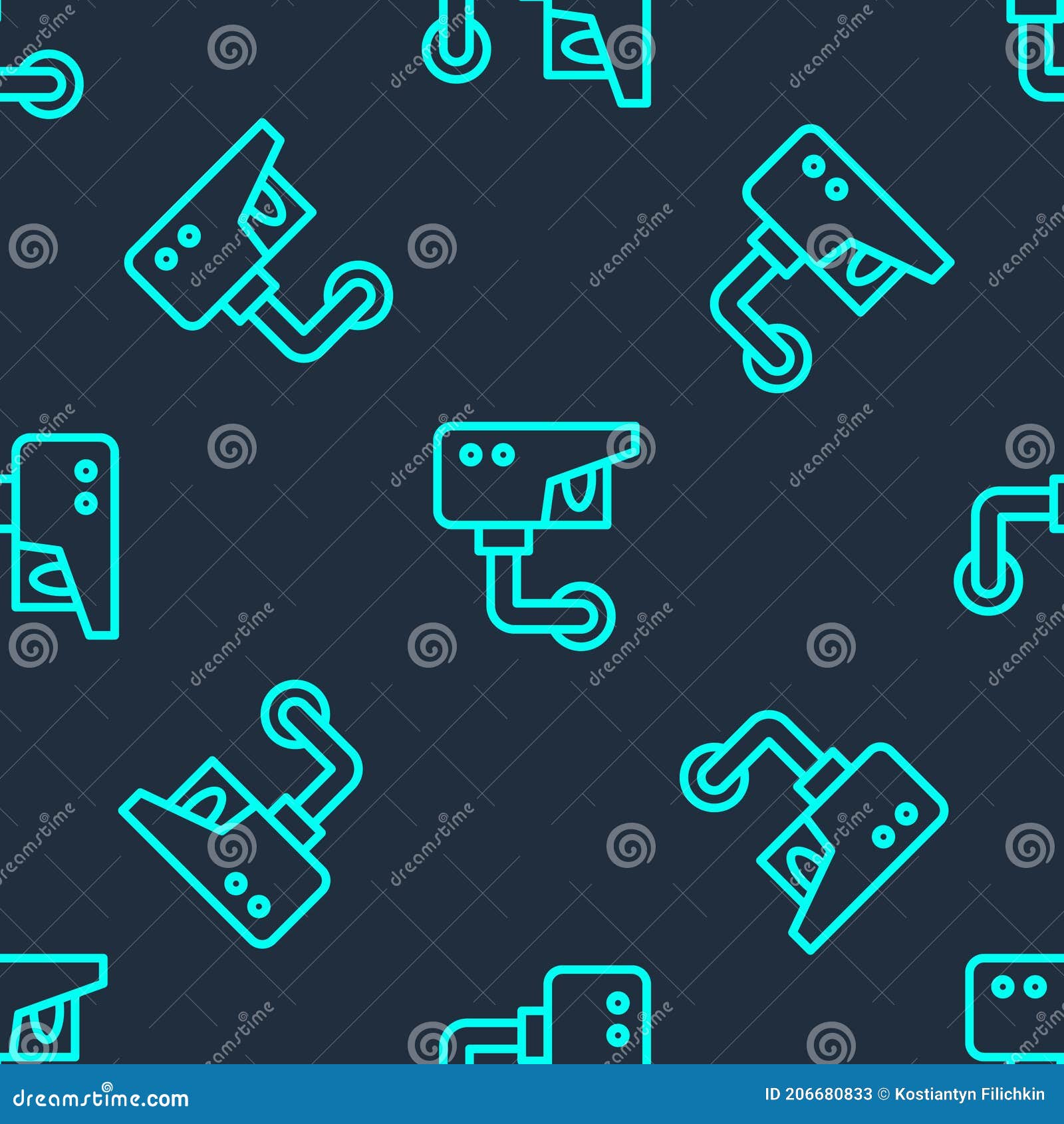 Green Line Security Camera Icon Isolated Seamless Pattern on Blue ...