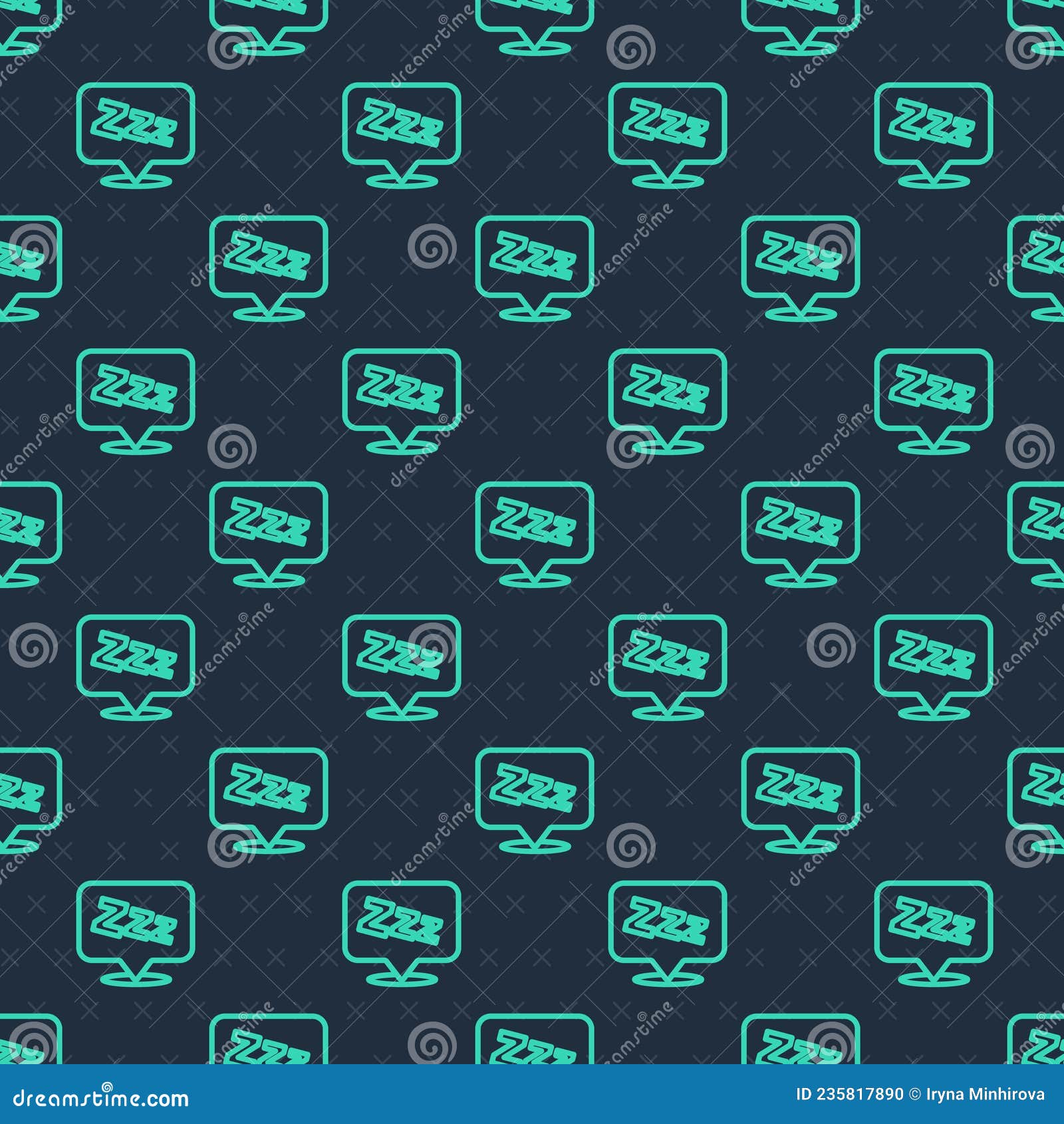 Green Line Sleepy Icon Isolated Seamless Pattern on Blue Background ...