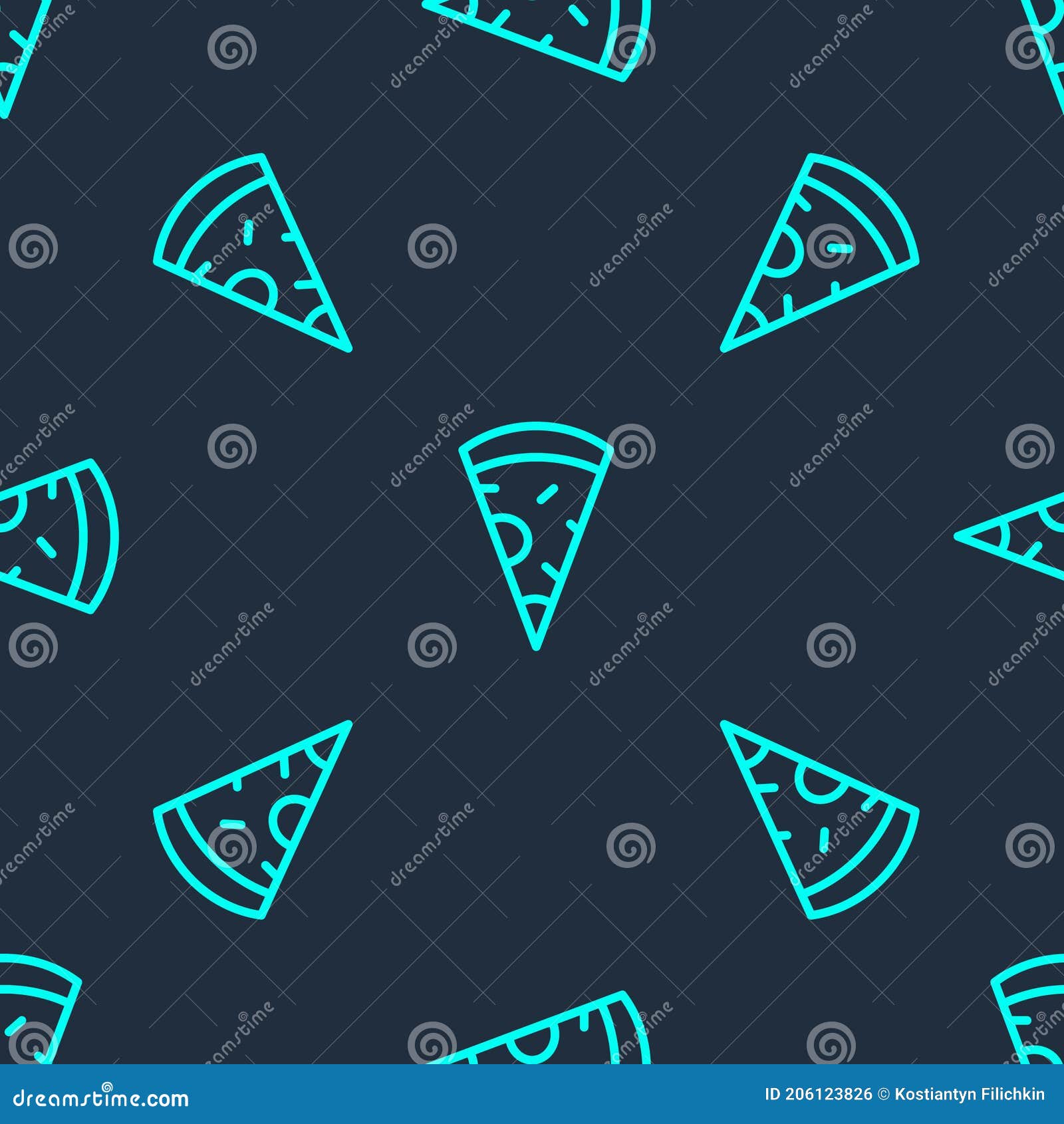 Green Line Slice of Pizza Icon Isolated Seamless Pattern on Blue ...