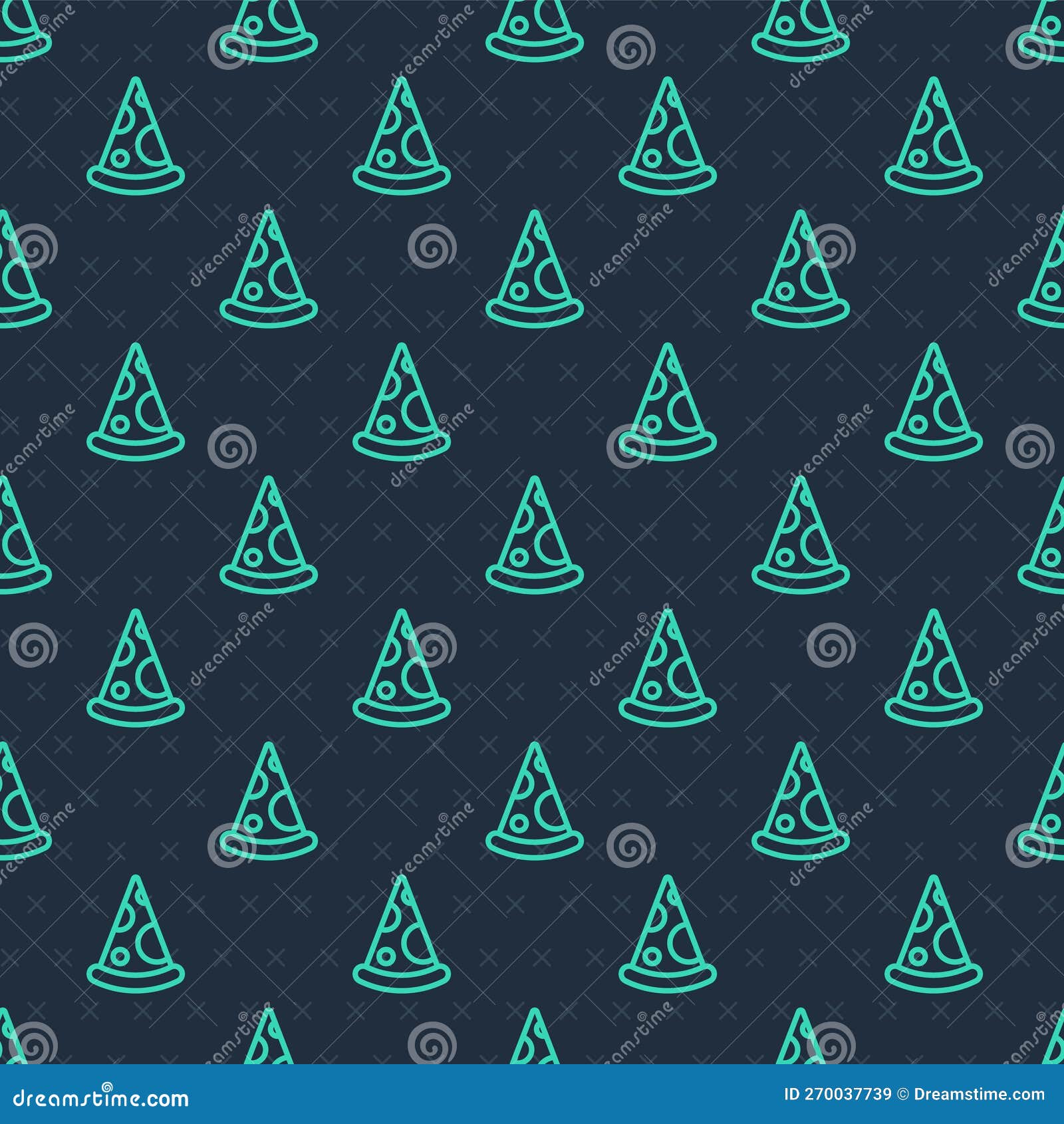 Green Line Slice of Pizza Icon Isolated Seamless Pattern on Blue ...